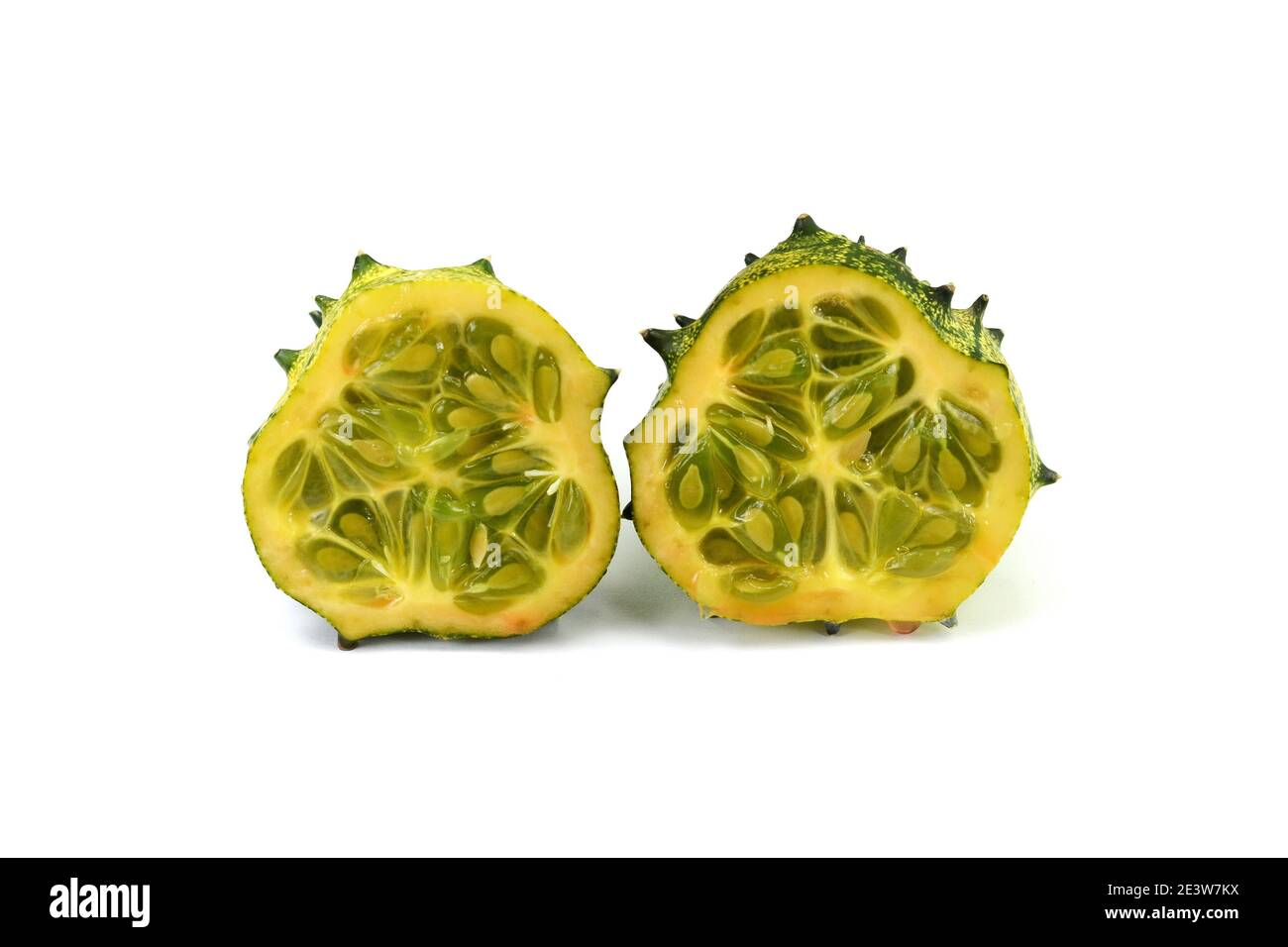 Exotic fruit - Sliced cucumis metuliferus. Kiwano. Horned melon ...