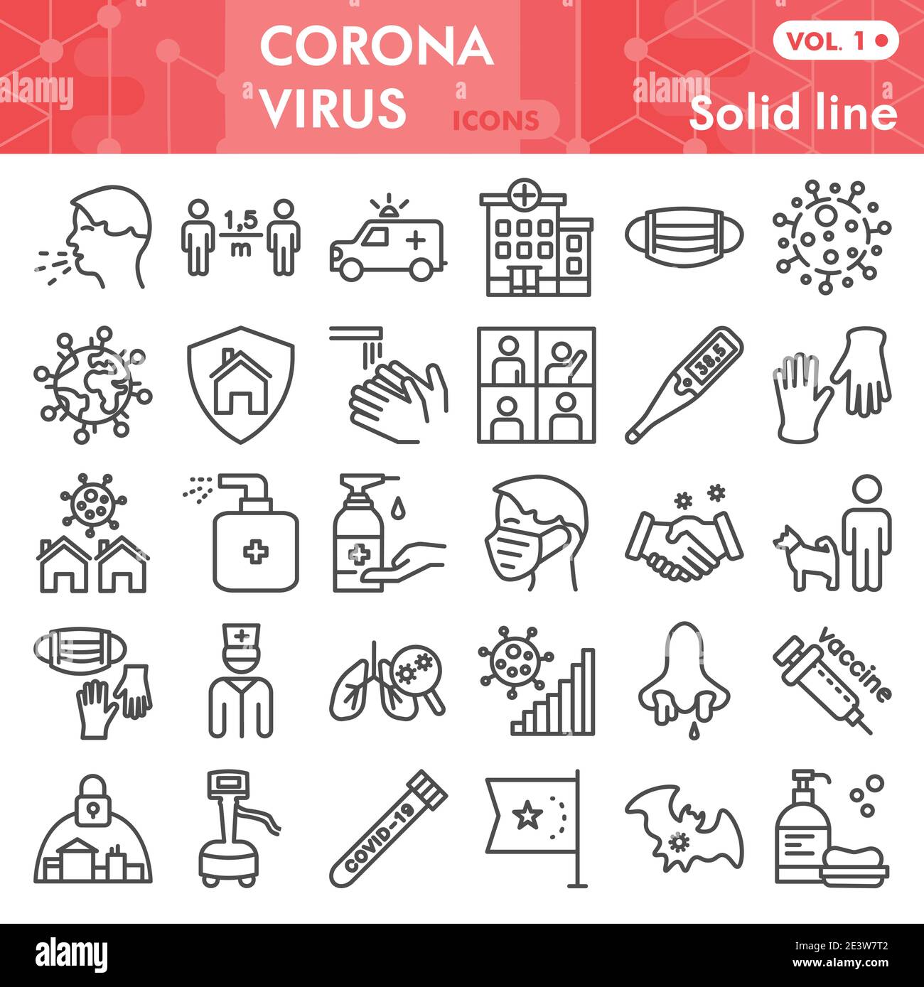 Coronavirus line icon set, Covid-19 prevention symbols collection or ...