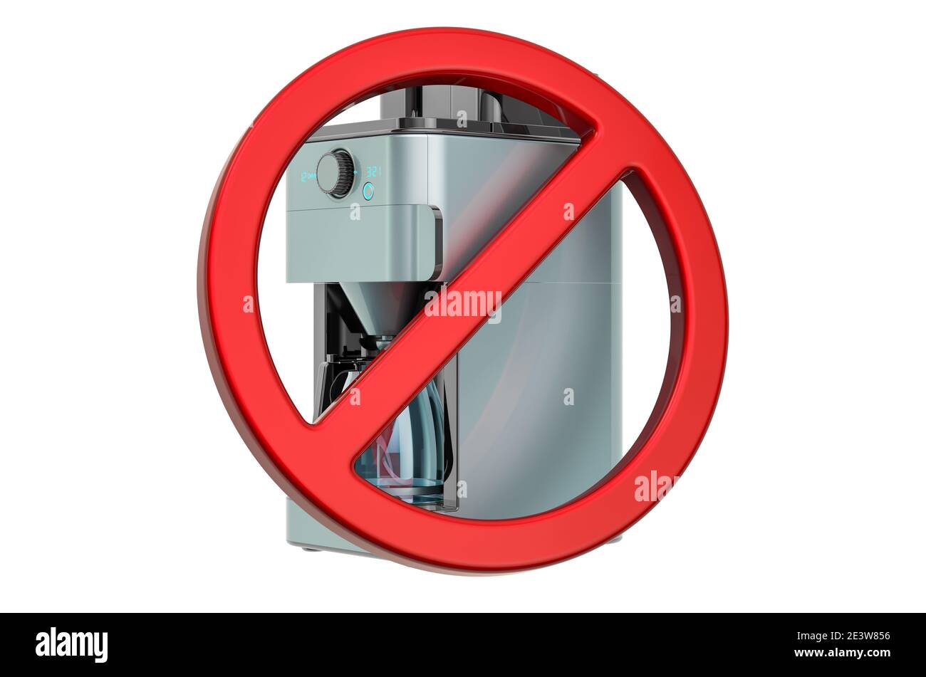 Forbidden sign with coffeemaker. 3D rendering isolated on white ...