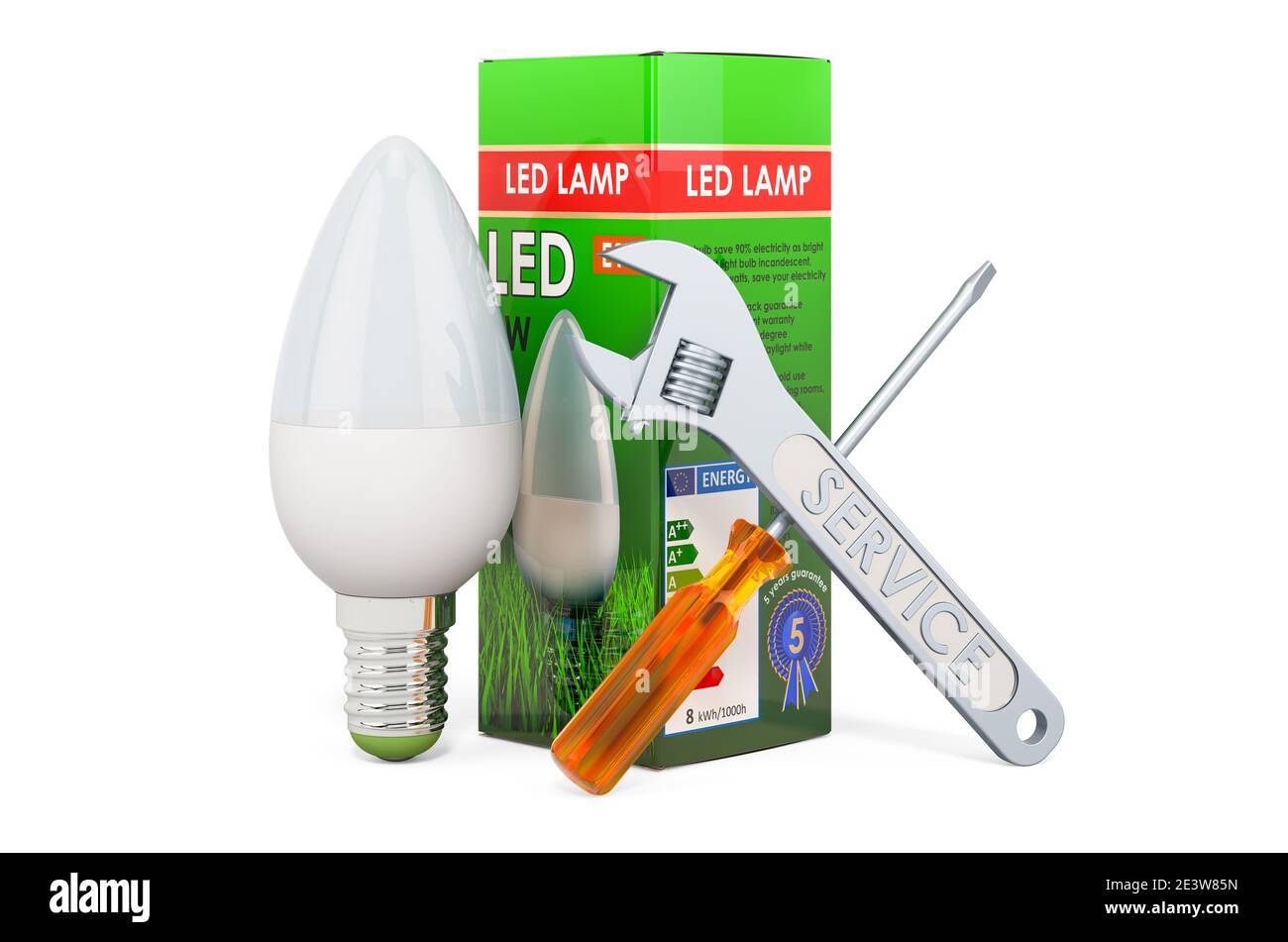 Service and repair of lightbulb LED lamp, 3D rendering isolated on white background Stock Photo ...