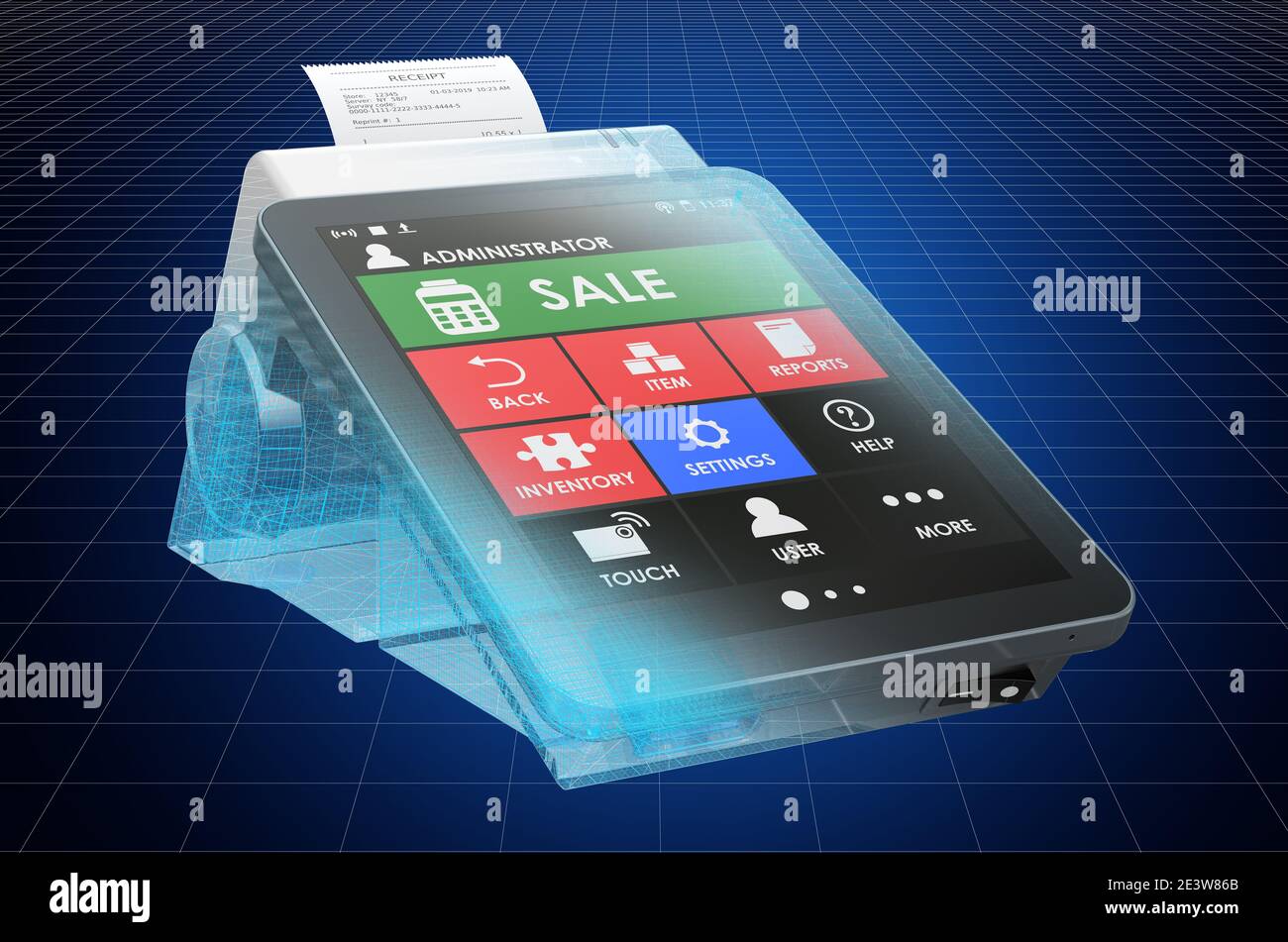 Visualization 3d cad model of online cash register, blueprint. 3D ...