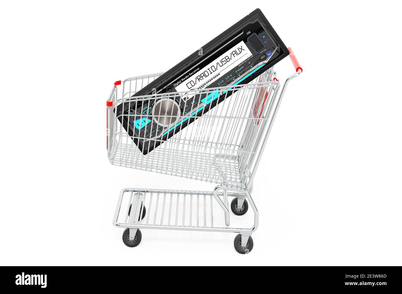Shopping cart with digital media receiver. 3D rendering isolated on ...