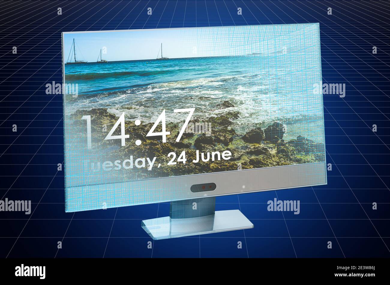 Visualization 3d cad model of computer monitor, blueprint. 3D rendering ...