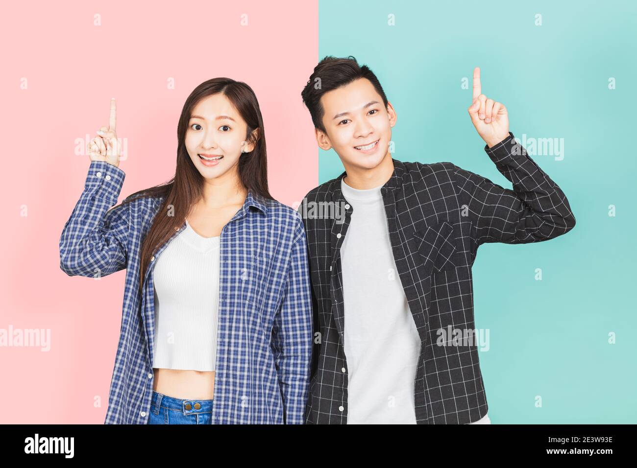 Happy finger pointing up hi-res stock photography and images - Alamy