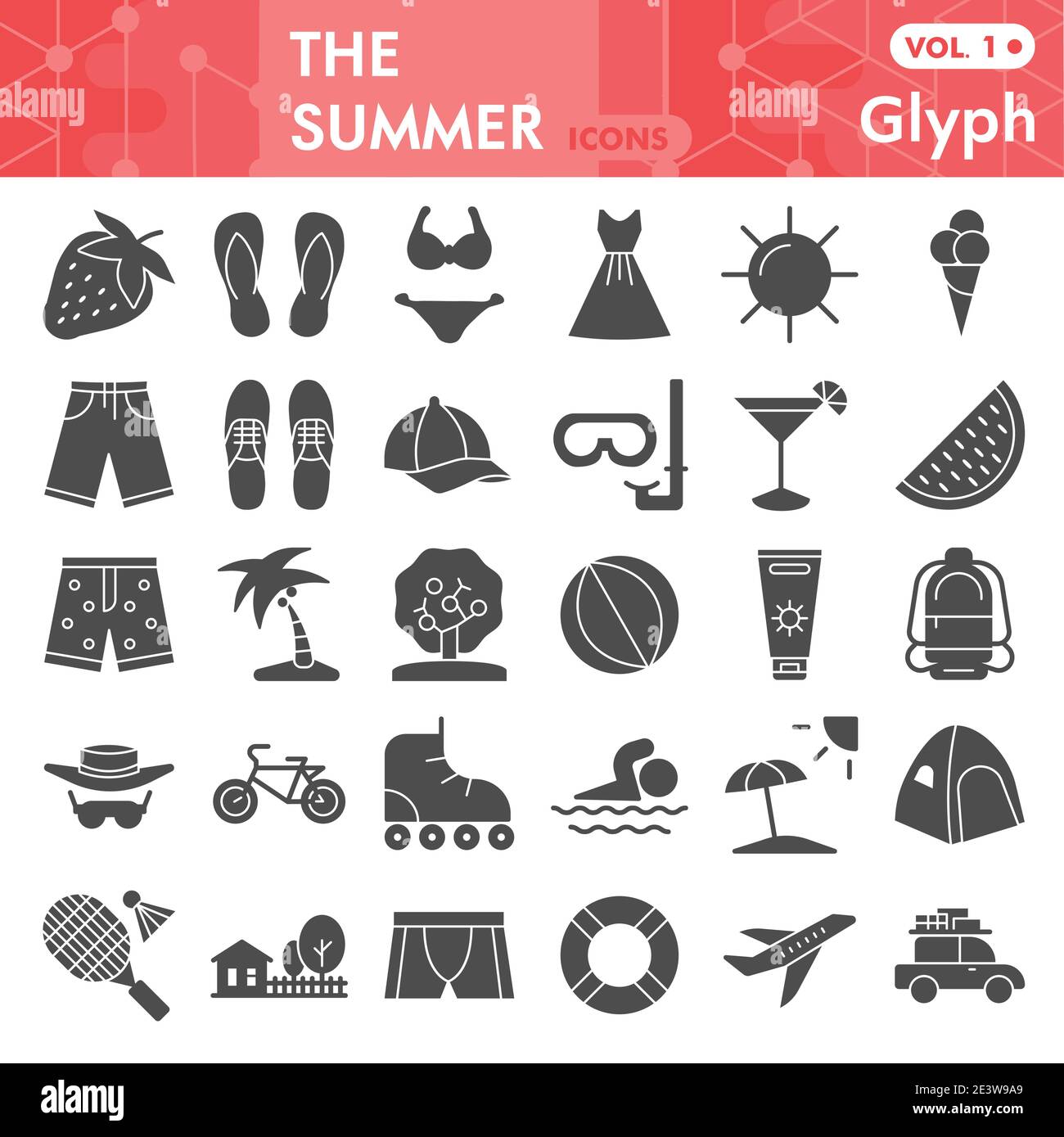Summer solid icon set, beach symbols collection or sketches. Travel and ...