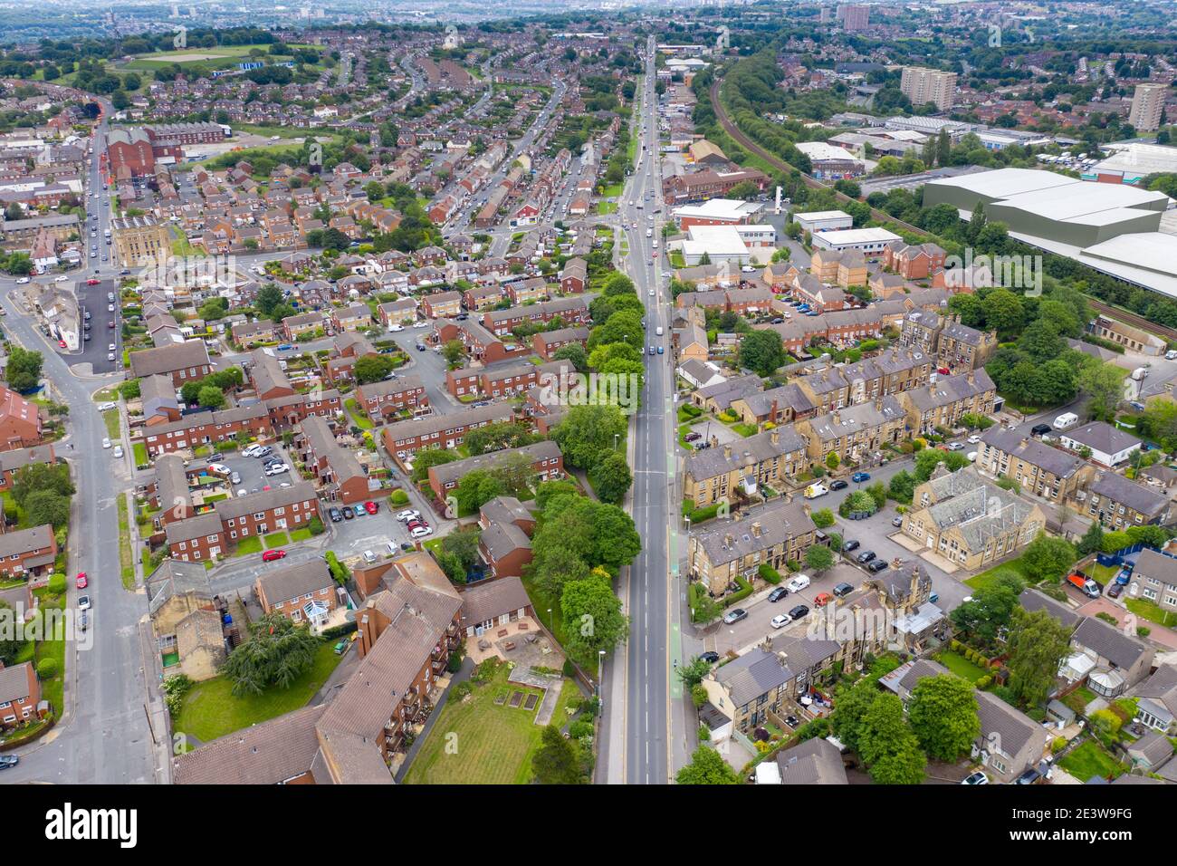Aerial photo of the village of Pudsey in Leeds West Yorkshire showing a ...
