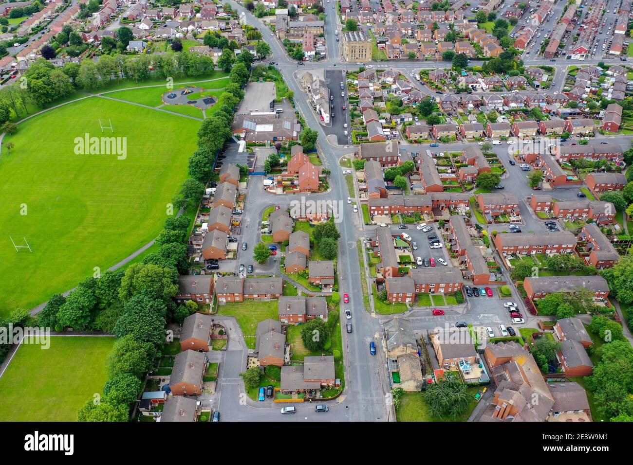 Aerial photo of the village of Pudsey in Leeds West Yorkshire showing a ...