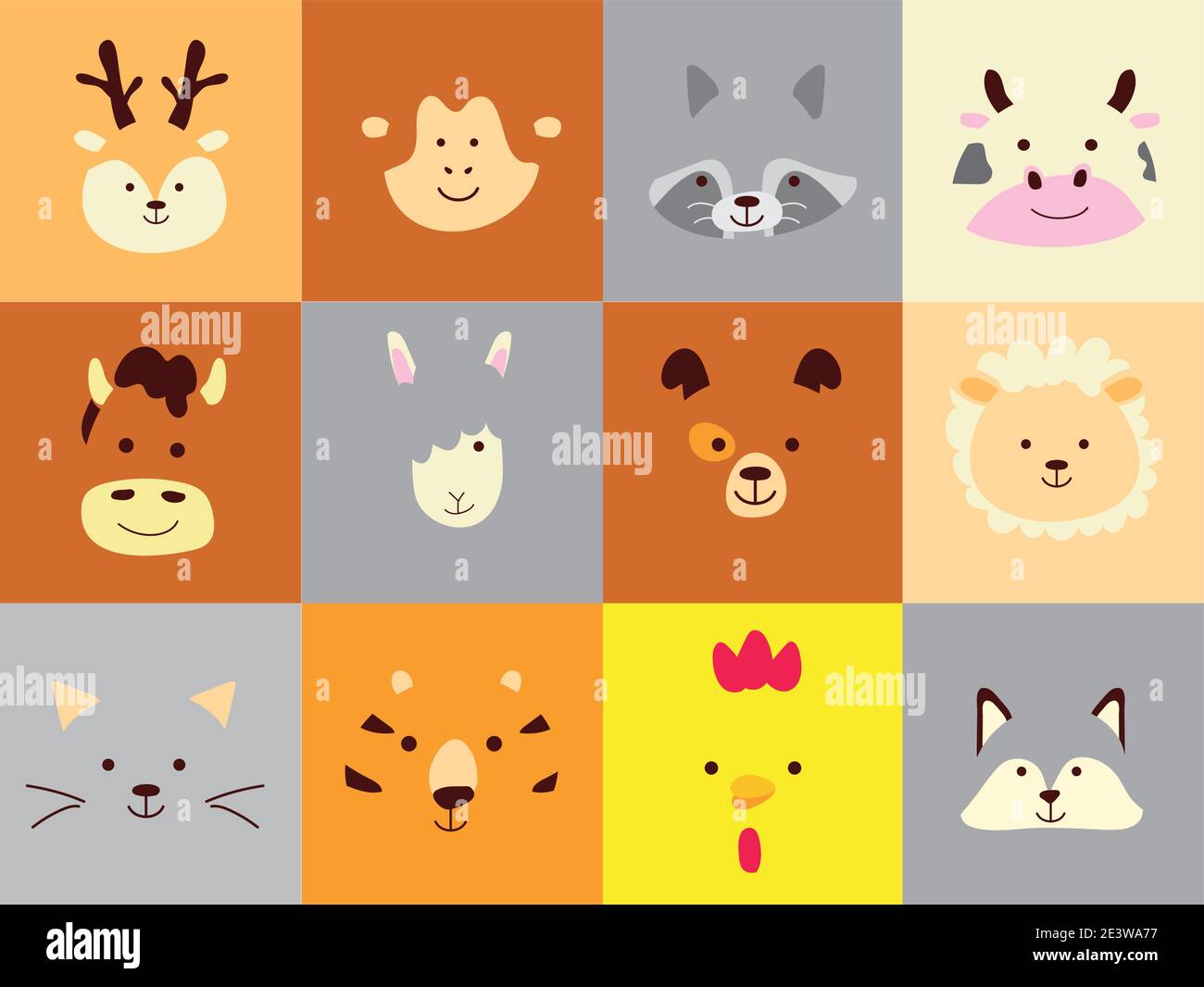 bundle of twelve cute little animals heads characters vector ...