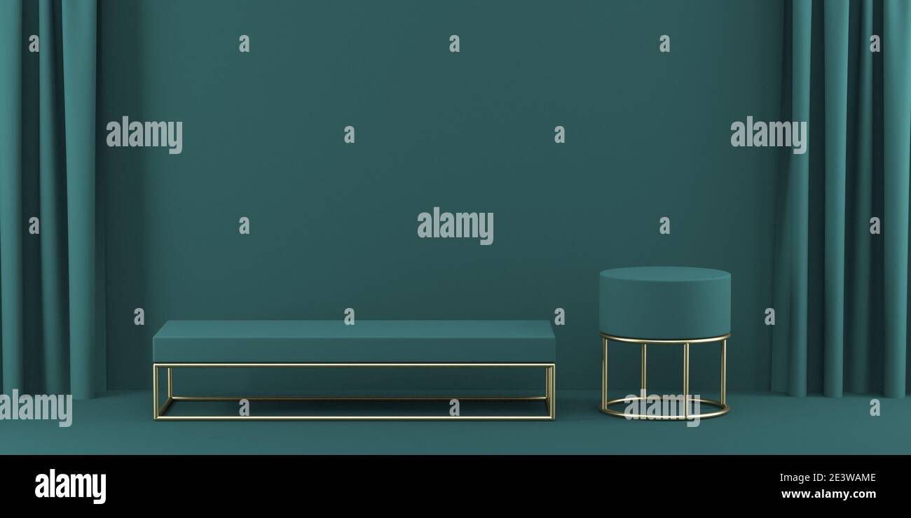 Mock up podium for product presentation two modern table with curtains ...