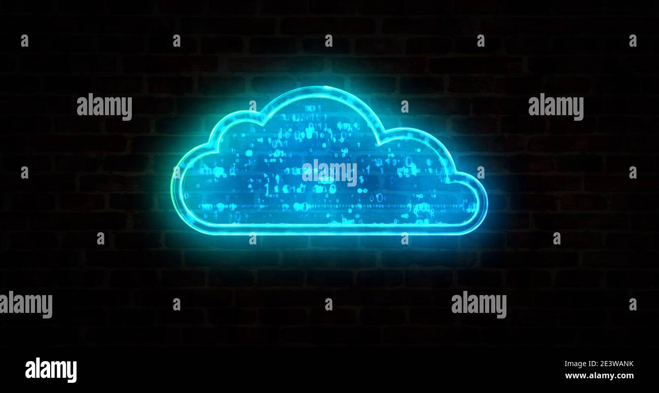 Cloud symbol, digital data storage, computer technology, online database and cyber computing ...