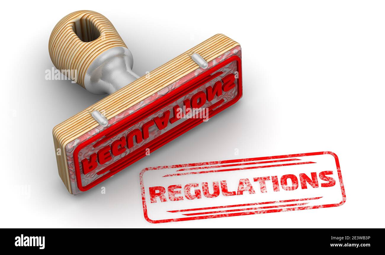 Regulations. The stamp and an imprint. Wooden stamp and red imprint ...