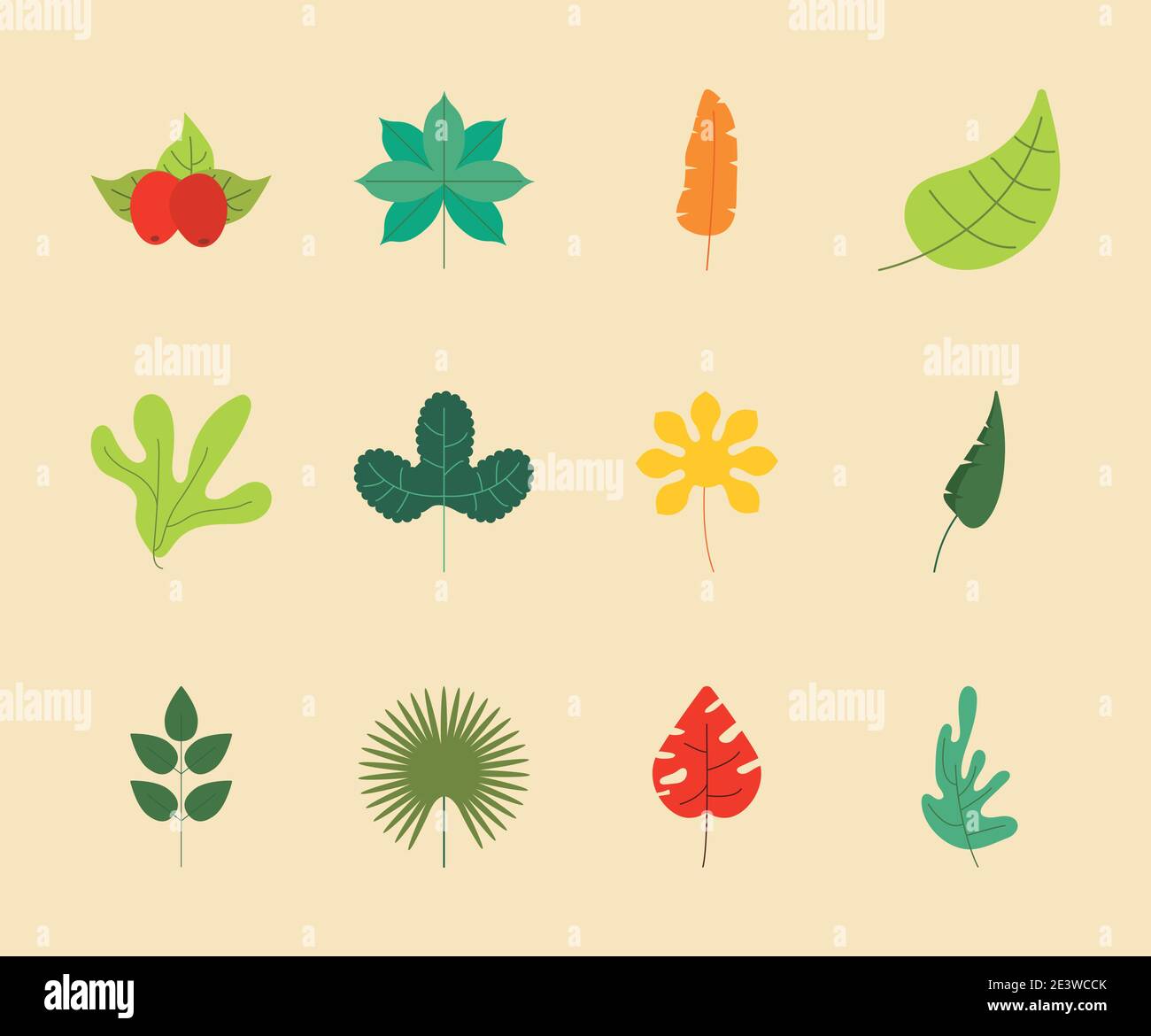 bundle of twelve colors leaves nature icons vector illustration design ...