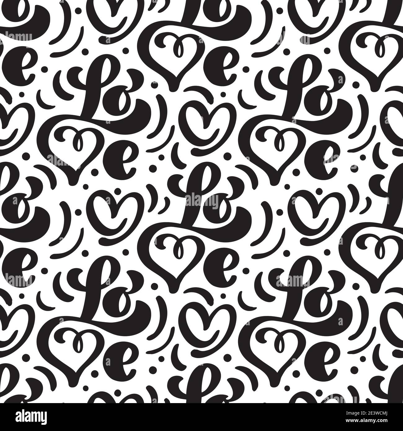 Vector seamless pattern with Love lettering calligraphy for valentines ...