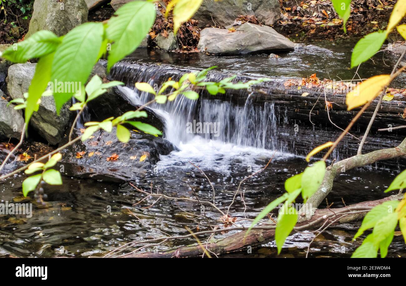 Water cascades over a small waterfall Stock Photo - Alamy