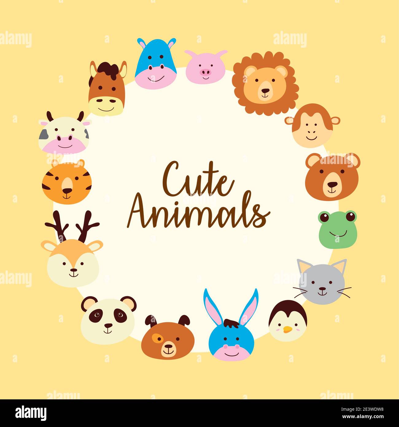 bundle of cute little animals heads characters in circular frame vector ...