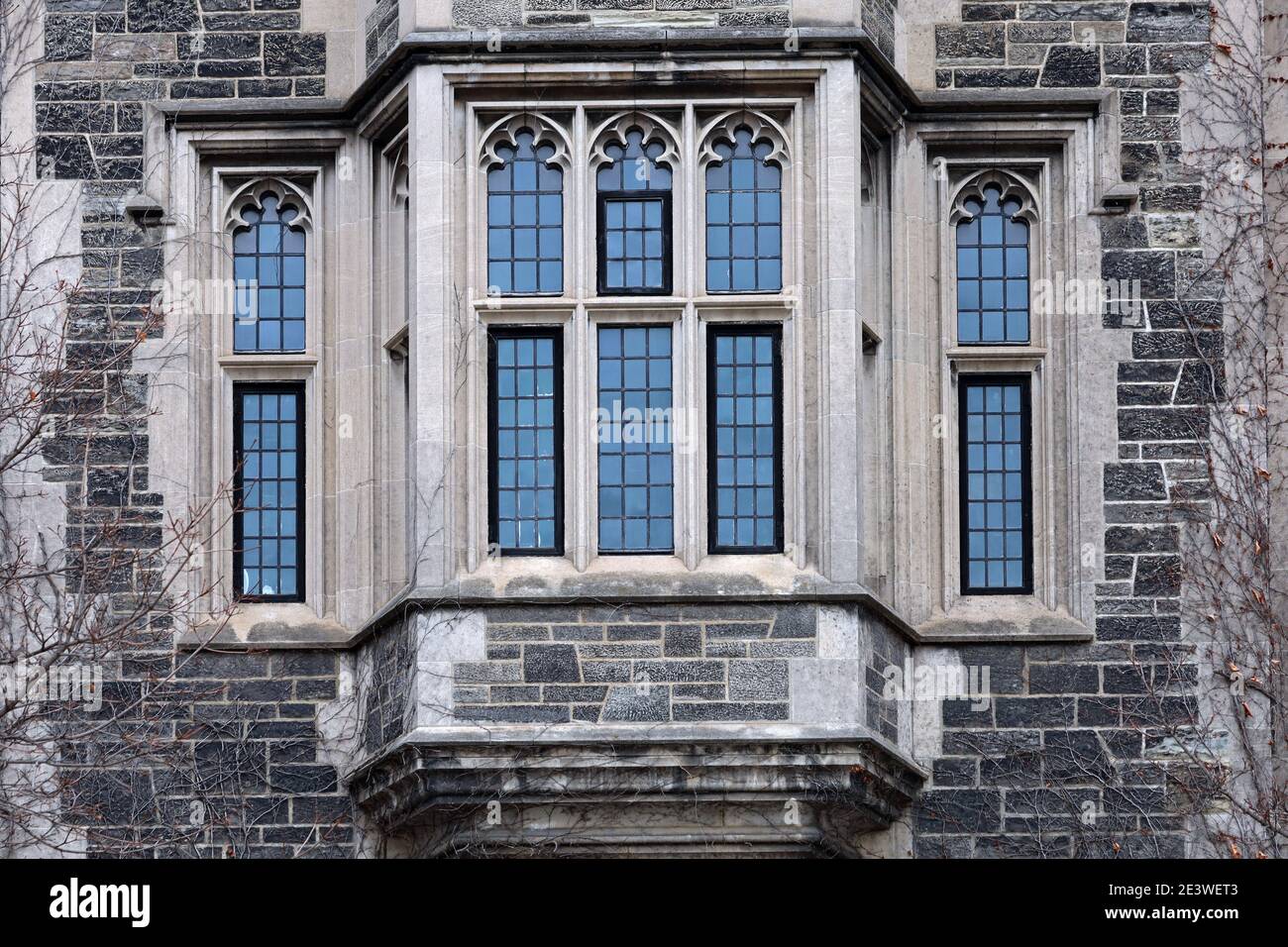 Bay window with leaded glass, on gothic style stone building Stock ...