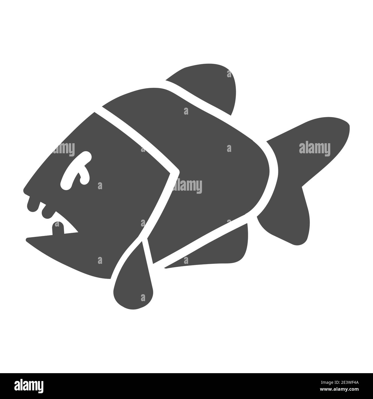 Piranha solid icon, ocean concept, aggressive fish predator sign on ...