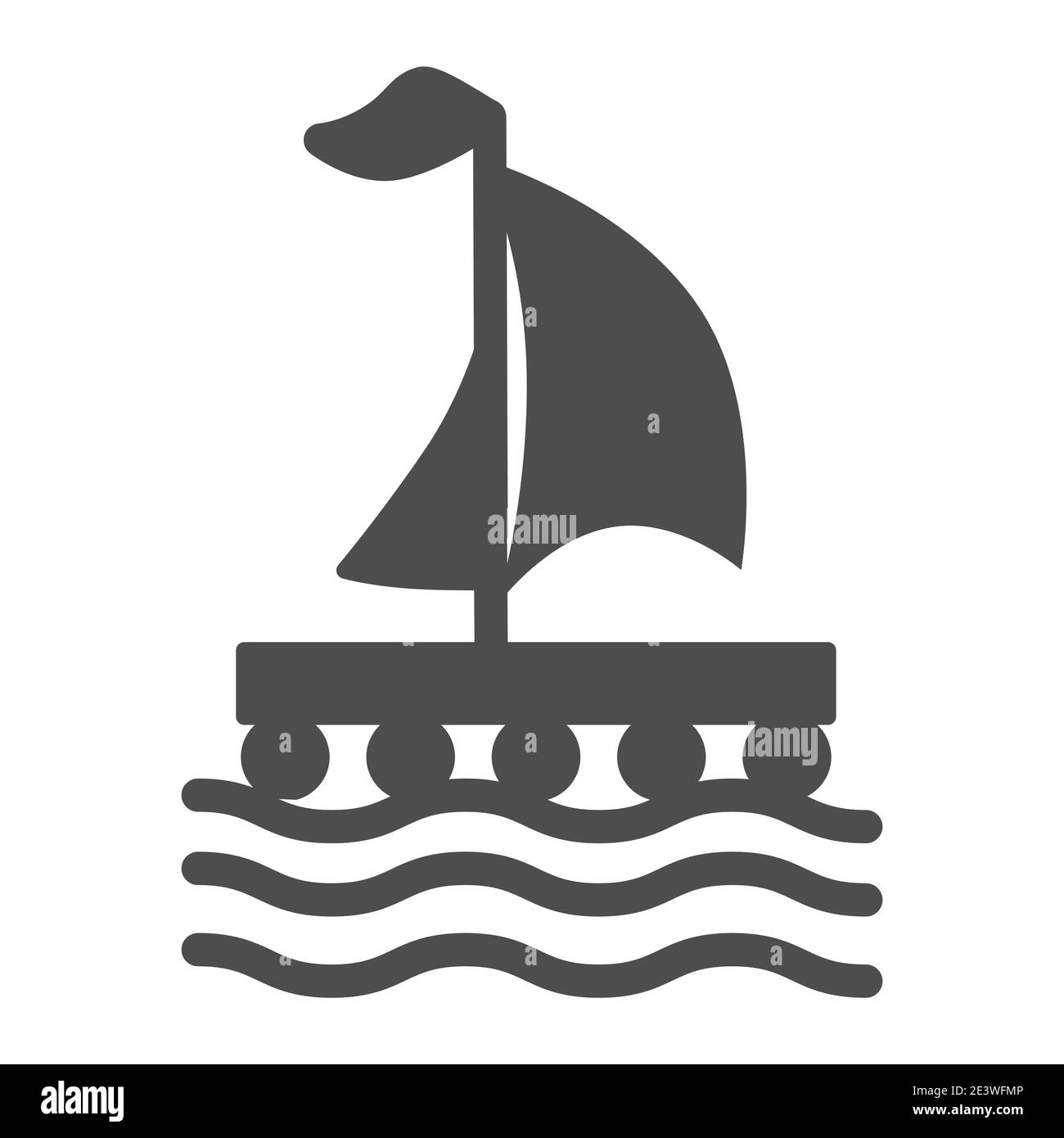 Wooden raft with sail solid icon, nautical concept, Boat sign on white ...