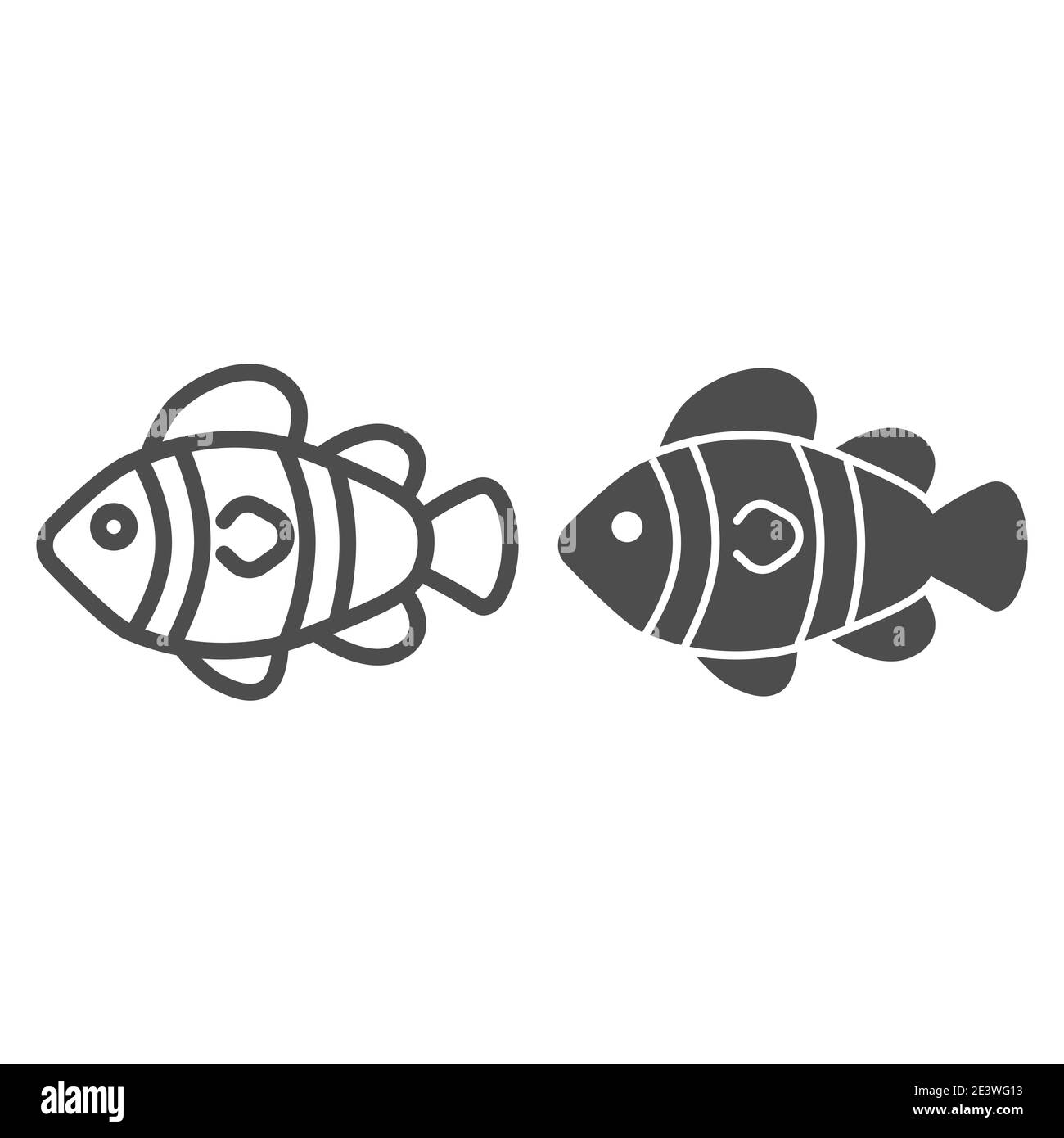 Clown fish line and solid icon, marine life concept, Tropical reef fish ...