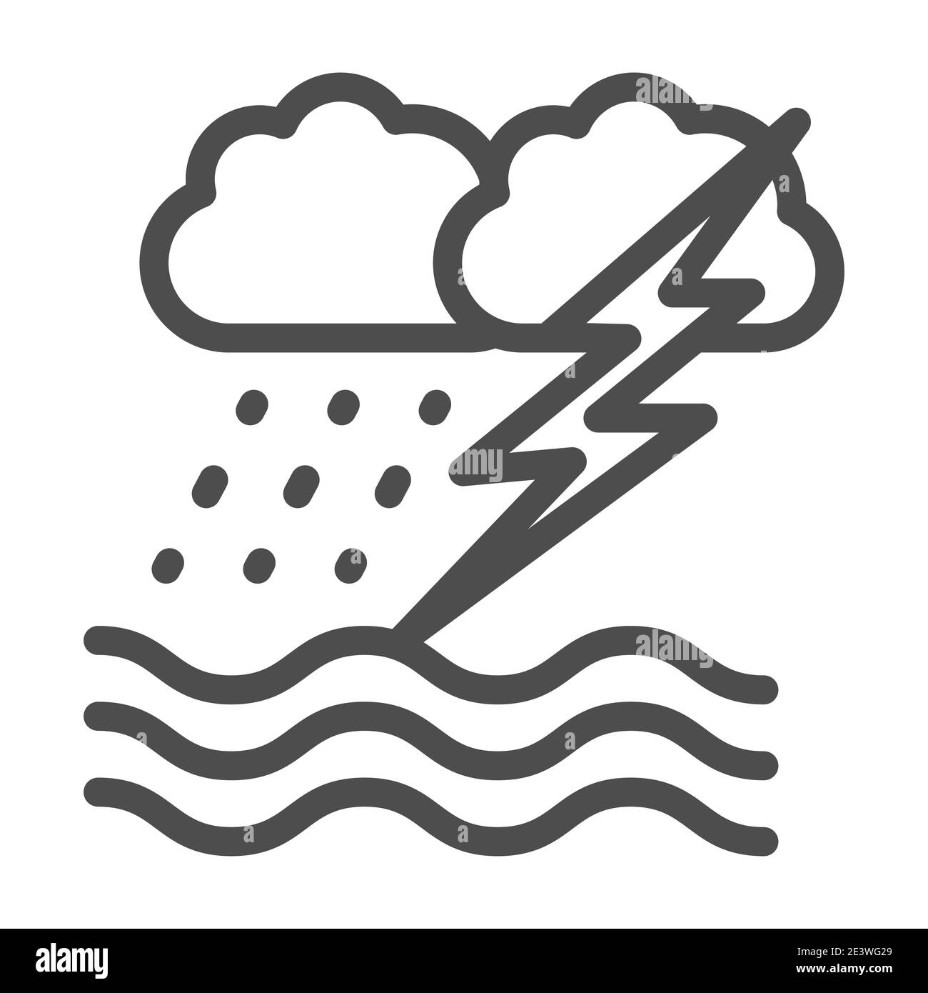 Ocean windstorm with rain and lightning line icon, nautical concept ...