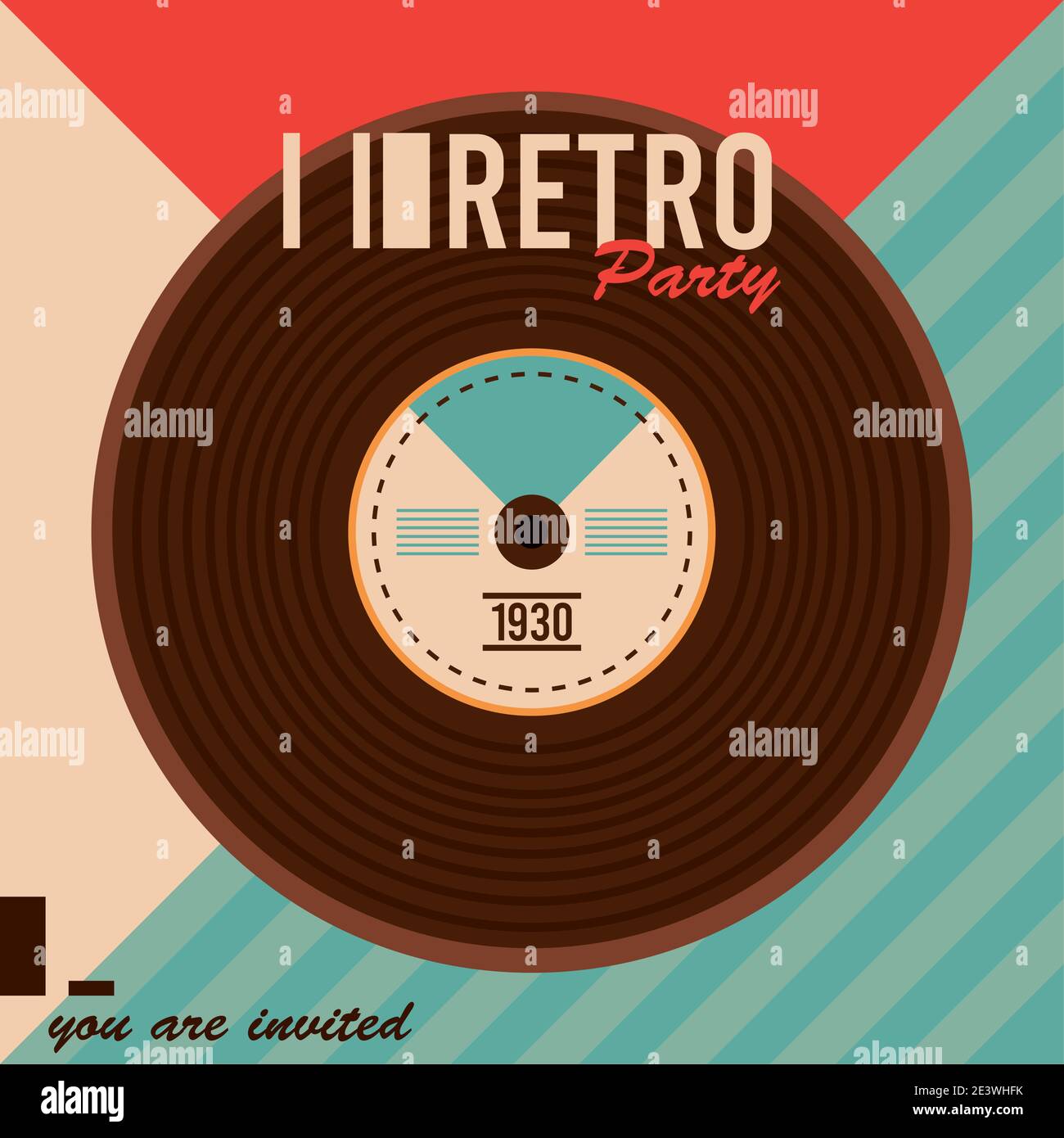 retro party lettering poster with vinyl disc vector illustration design ...