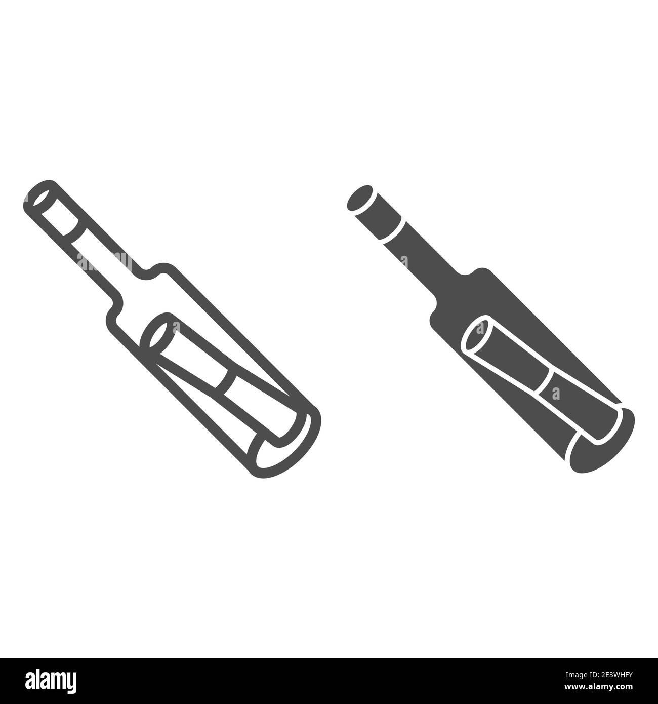 Note in bottle line and solid icon, marine concept, Message in bottle ...