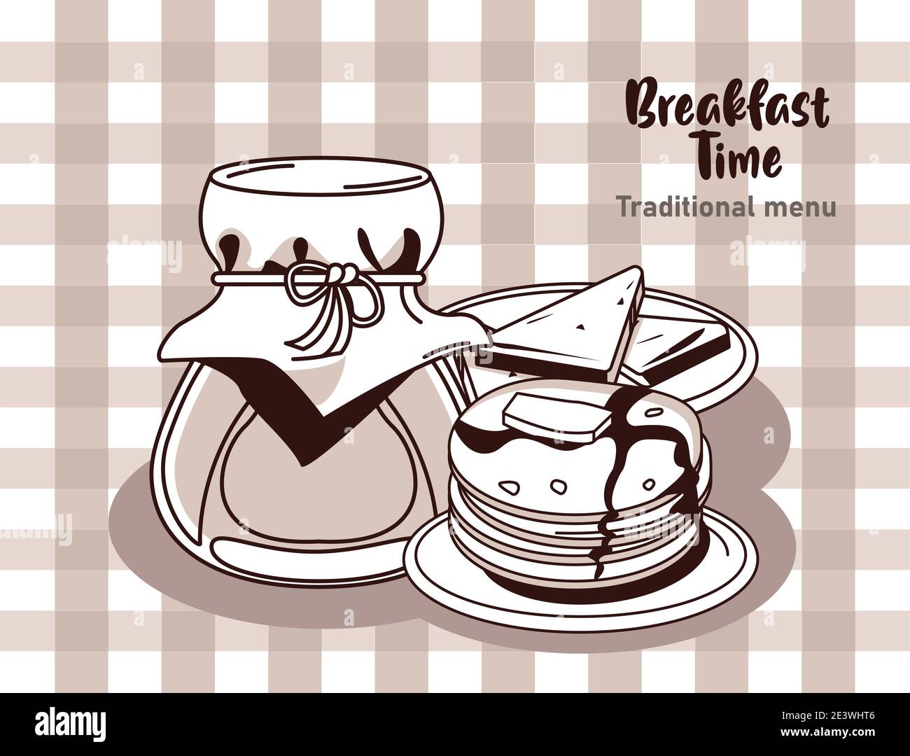 breakfast time lettering poster with honey and pancakes vector ...