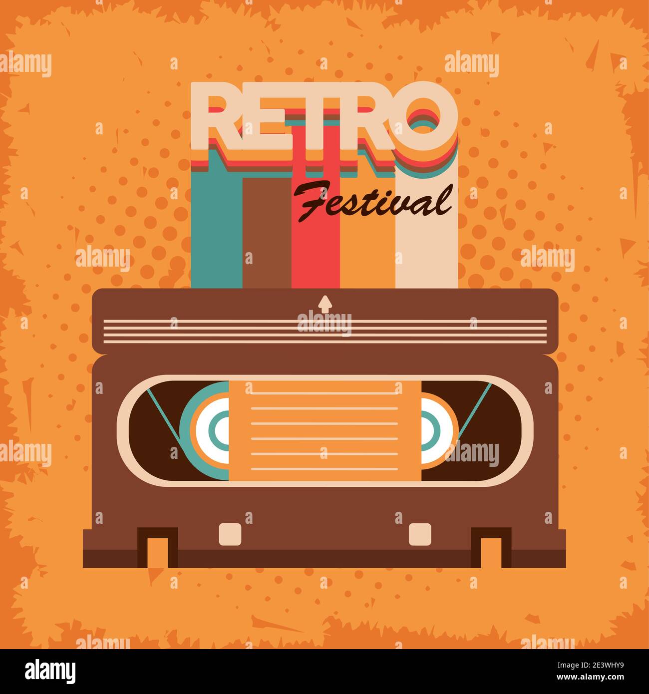 retro festival lettering poster with cassette vector illustration ...