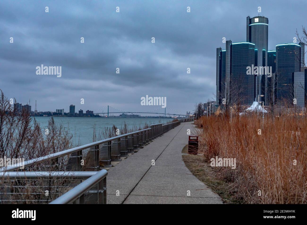 Detroit, Michigan - The Detroit Riverwalk along the Detroit River in ...