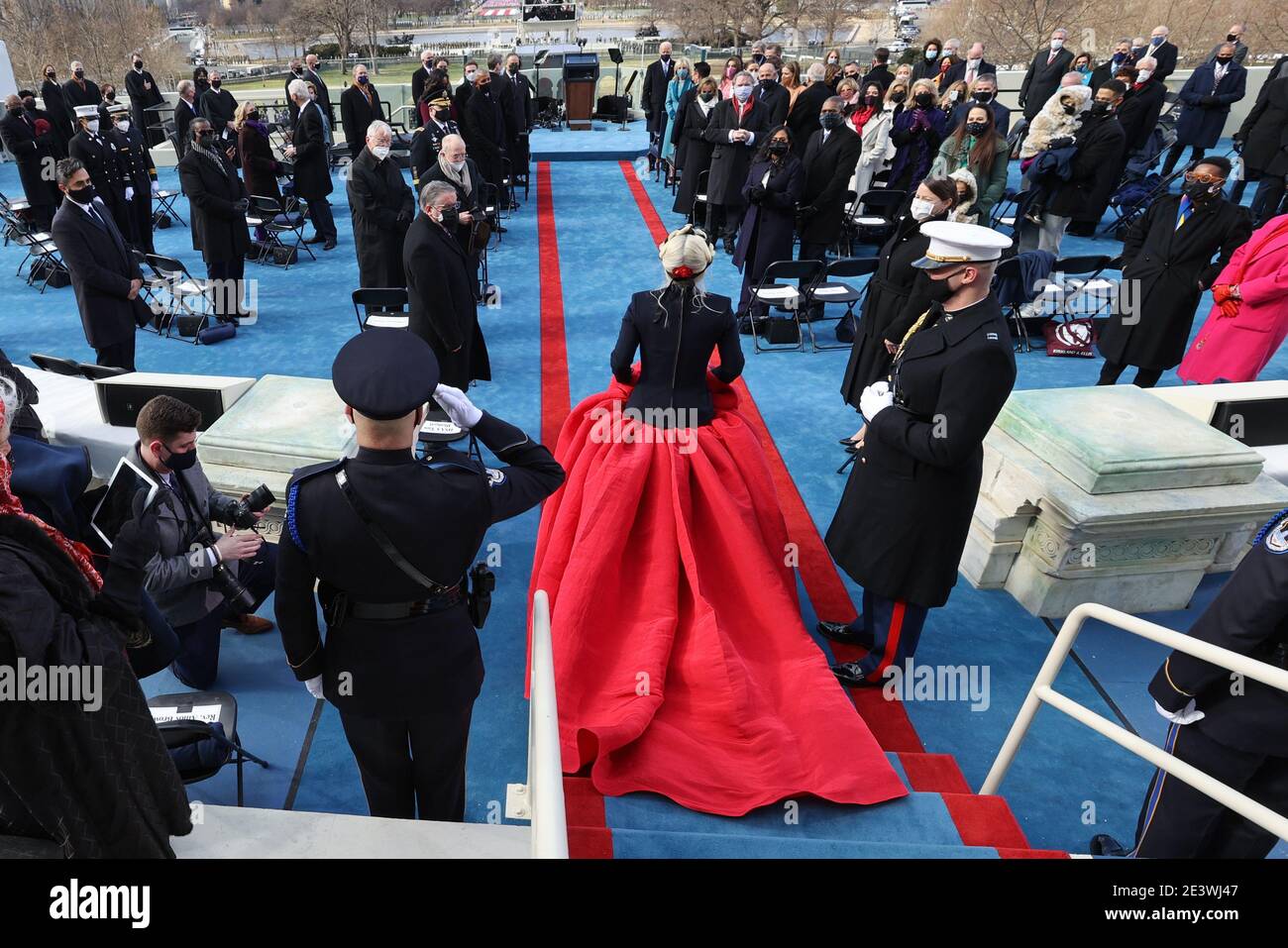 Singer Lady Gaga arrives to perform "The Star-Spangled Banner" during ...