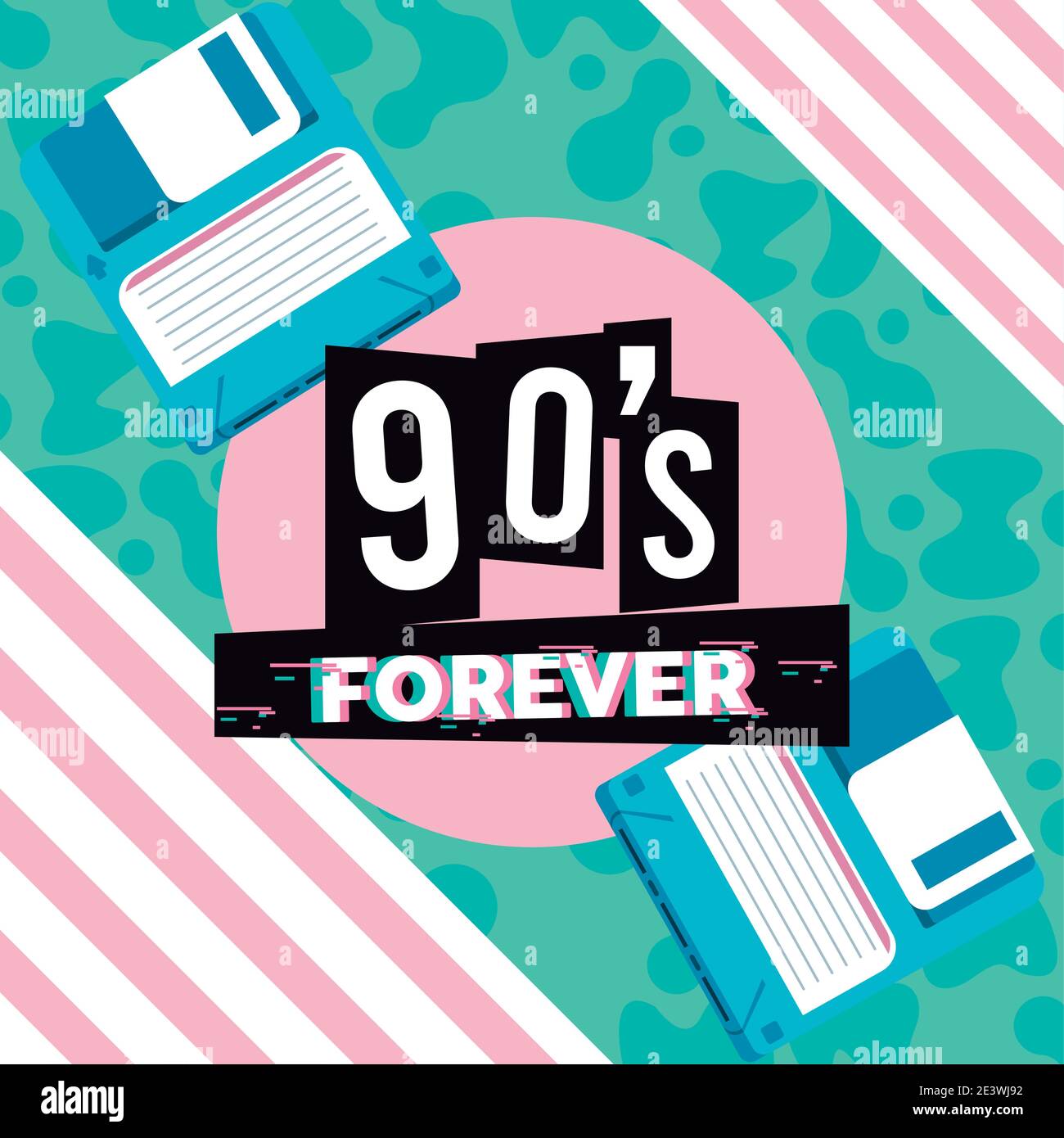 90s forever lettering with floppy disks in abstract background vector ...