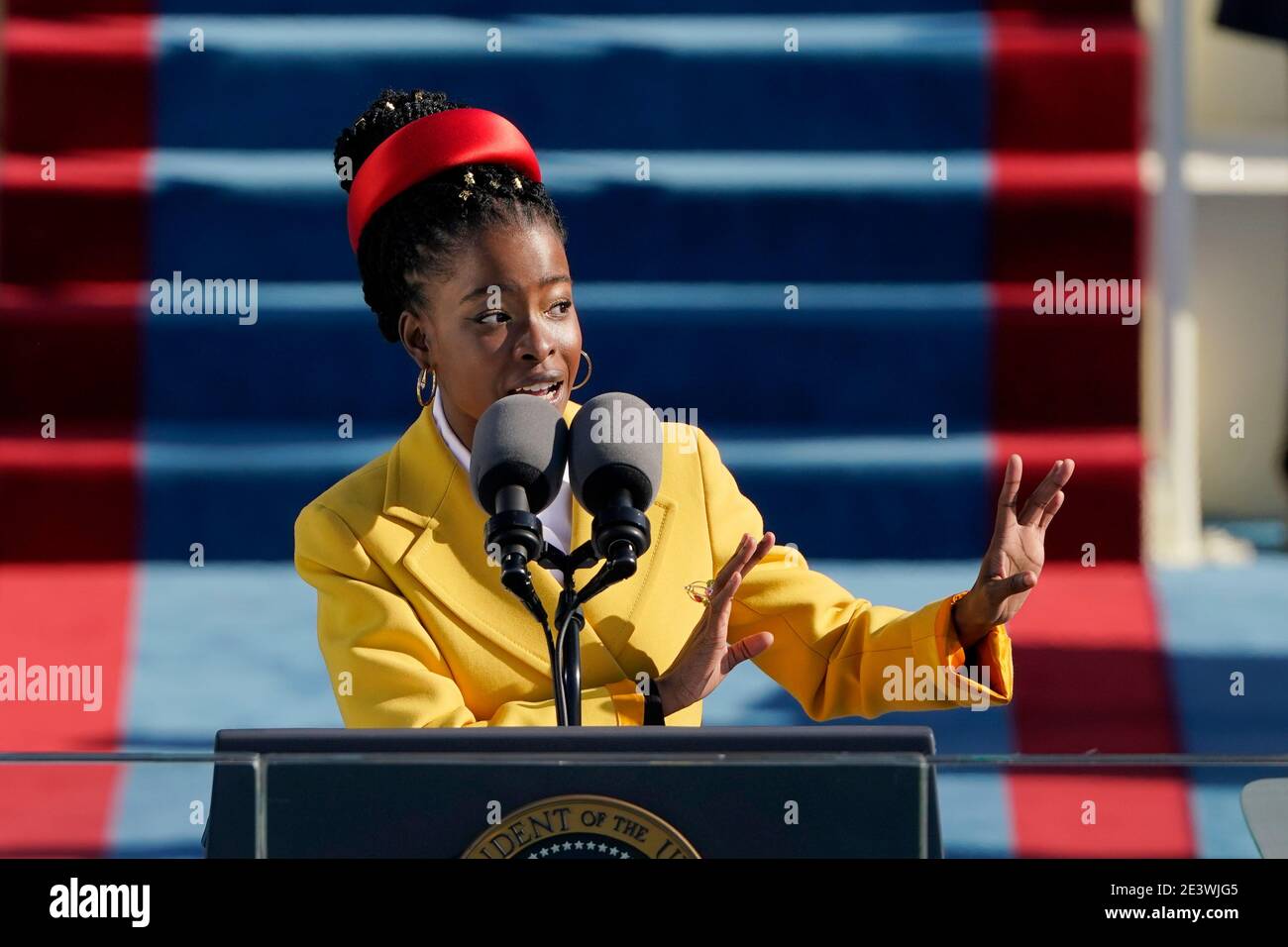 American poet Amanda Gorman reads a poem during the 59th Presidential ...