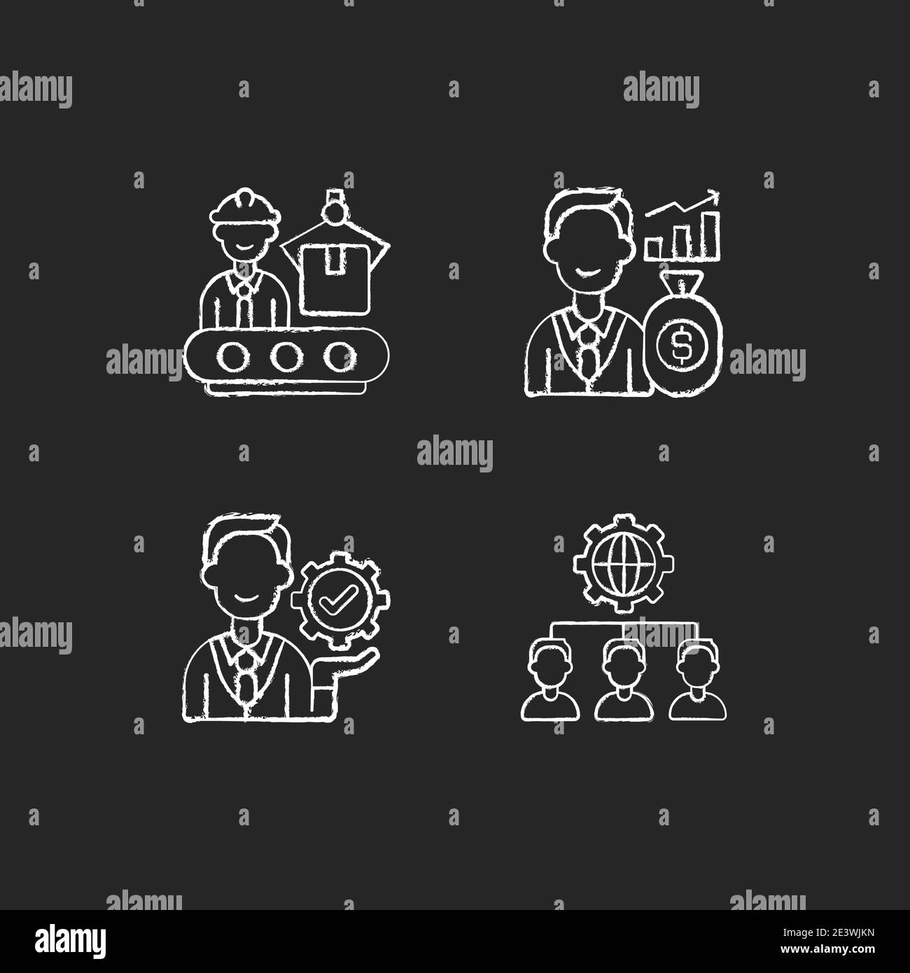 Company hierarchical structure chalk white icons set on black ... Company hierarchical structure chalk white icons set on black ...