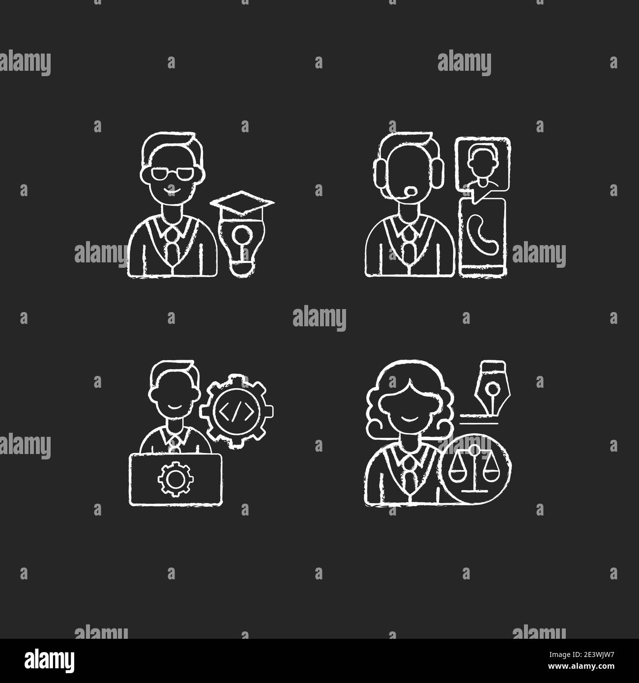Management structure chalk white icons set on black background Stock ...