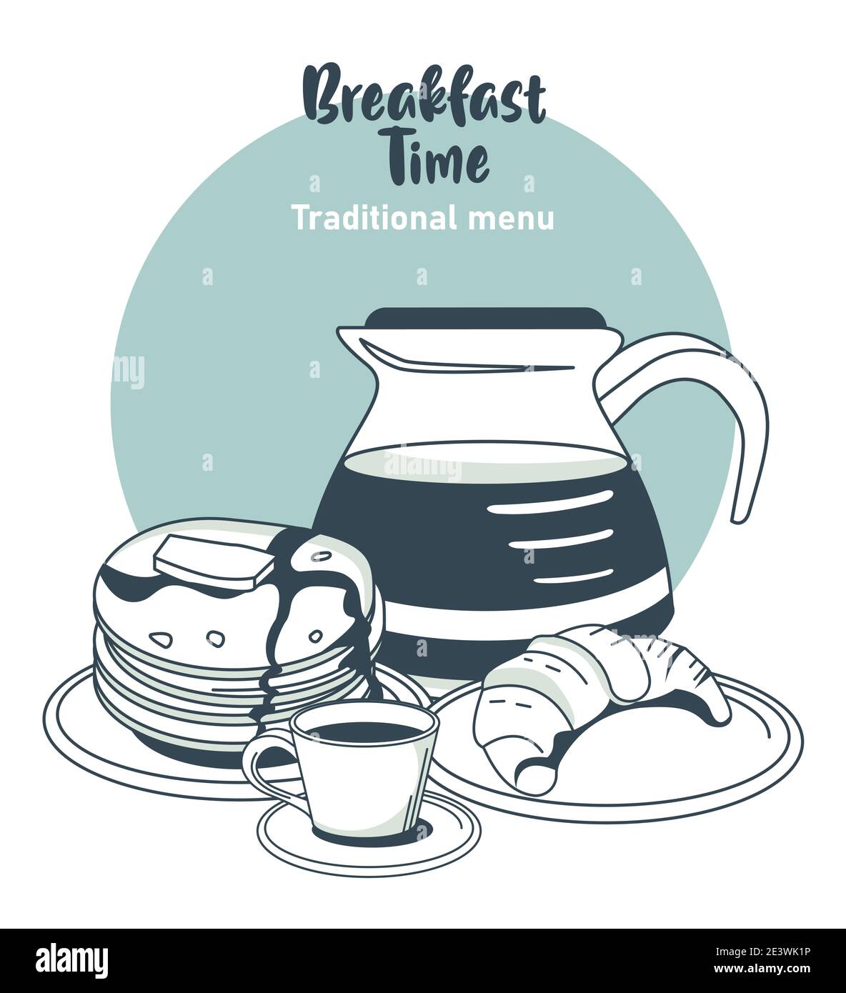 breakfast time lettering poster with coffee and ingredients vector ...