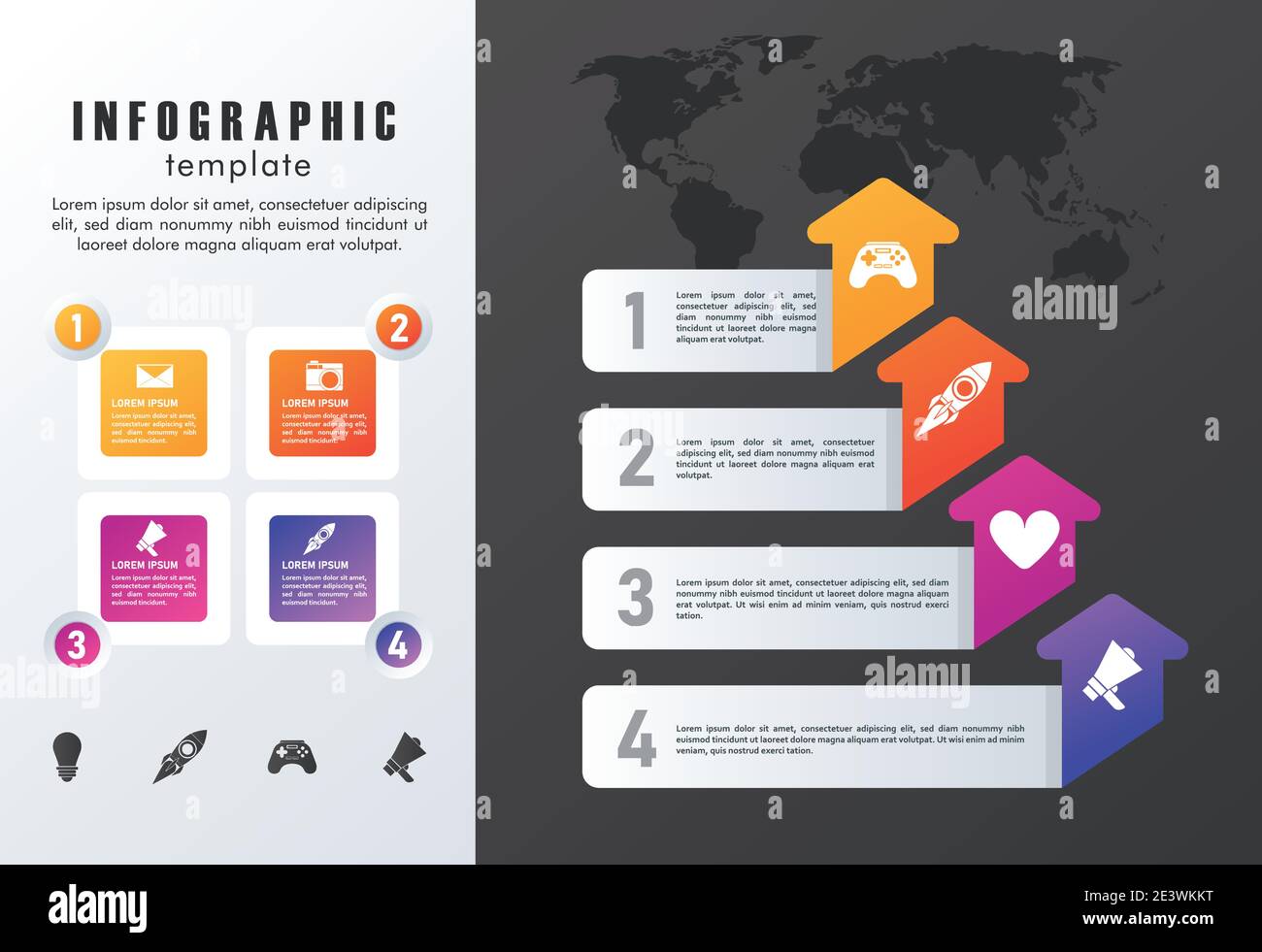 statistics infographics steps with arrows and squares in gray and black ...
