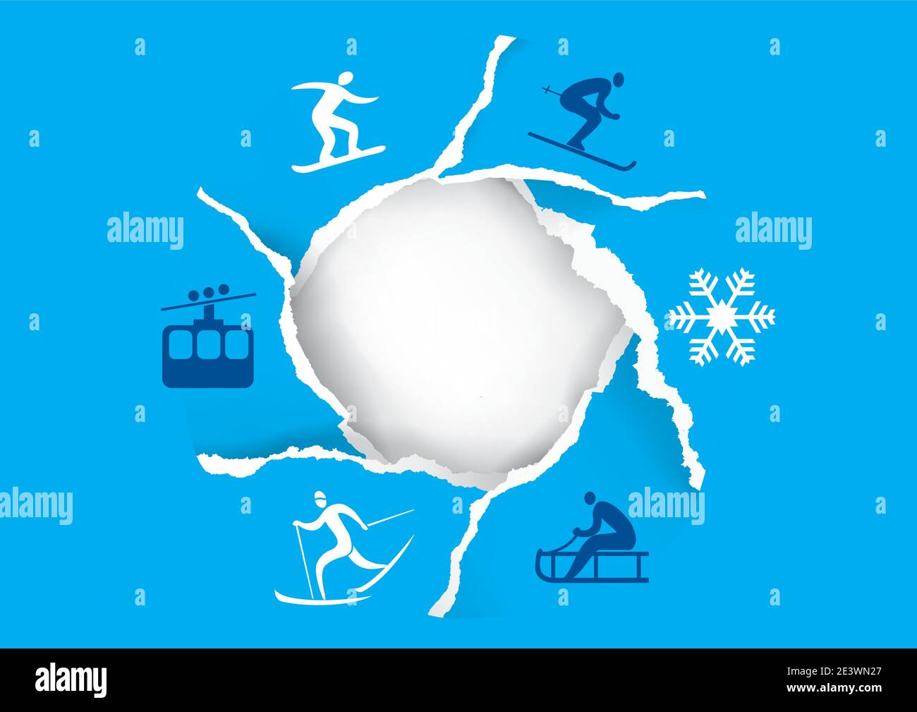 Winter sport icons, torn paper banner. Illustration of ripped paper ...