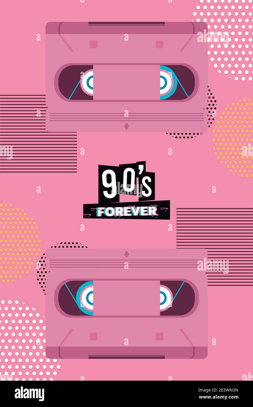 90s forever lettering with cassette in pink background vector ...