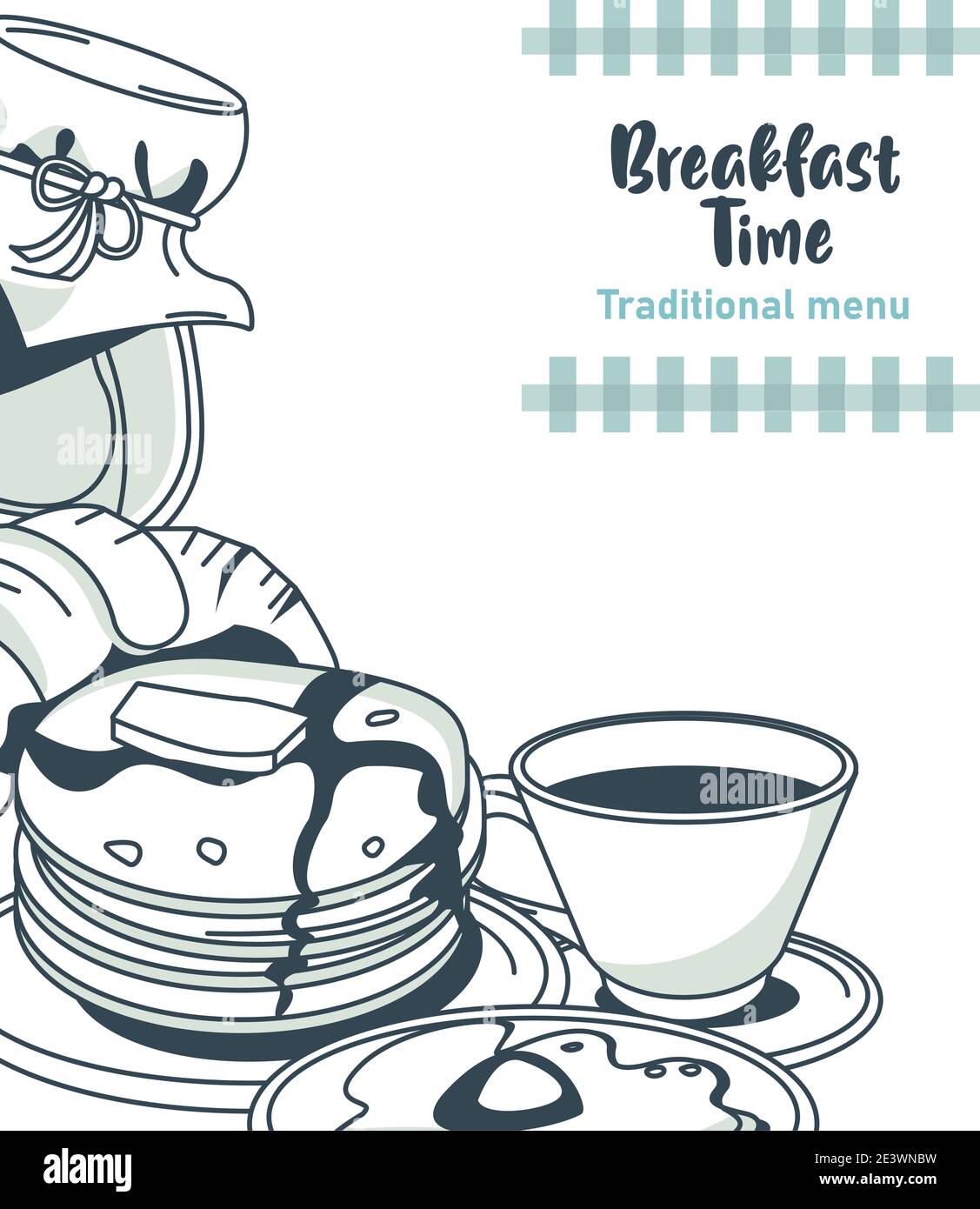 breakfast time lettering poster with set ingredients vector ...