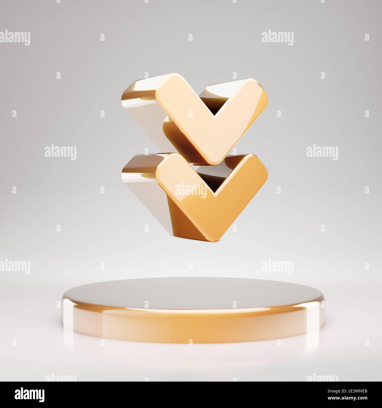 Angle Double Down icon. Yellow Gold Angle Double Down symbol on golden ...