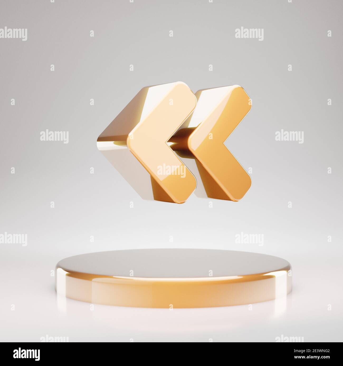 Angle Double Left icon. Yellow Gold Angle Double Left symbol on golden ...