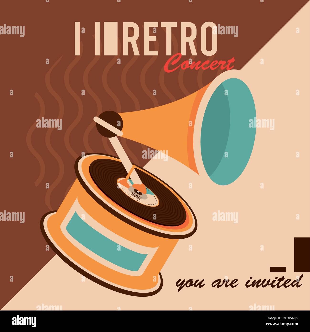 retro concert lettering poster with gramophone vector illustration ...