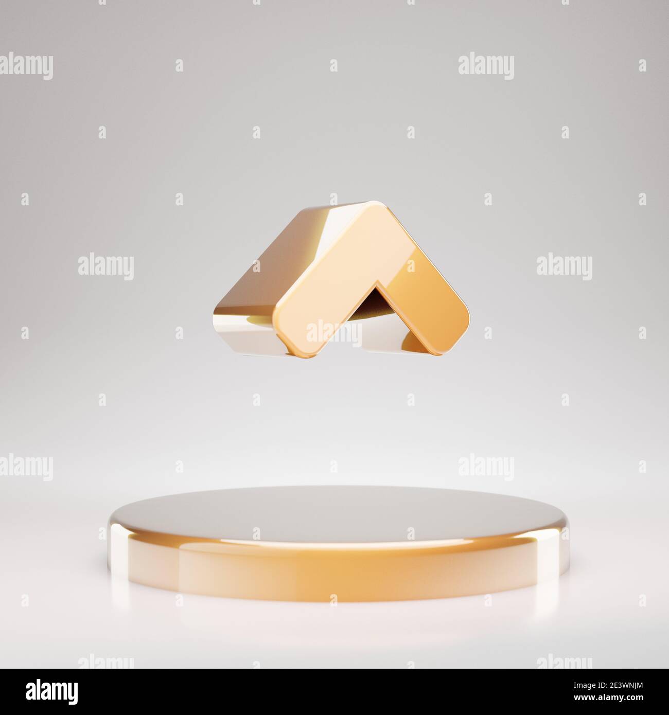 Angle Up icon. Yellow Gold Angle Up symbol on golden podium. 3D ...