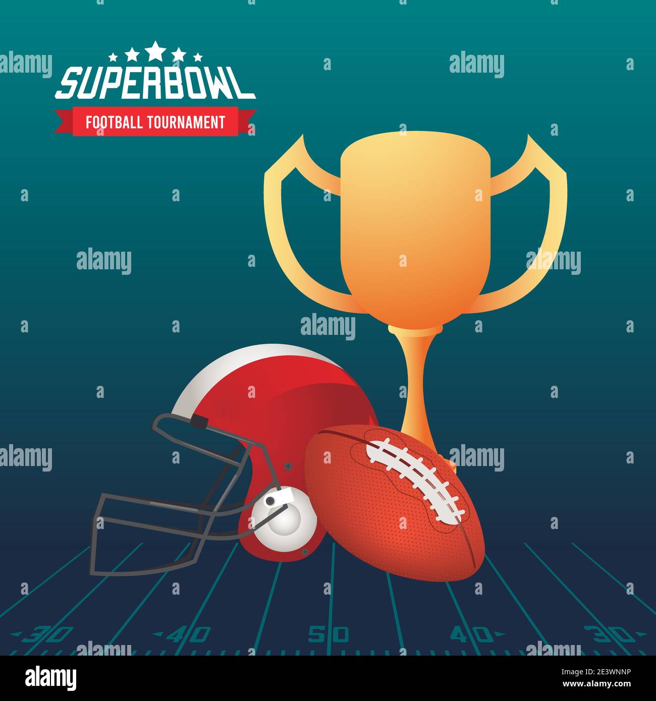 super bowl championship lettering in poster with trophy cup and helmet ...