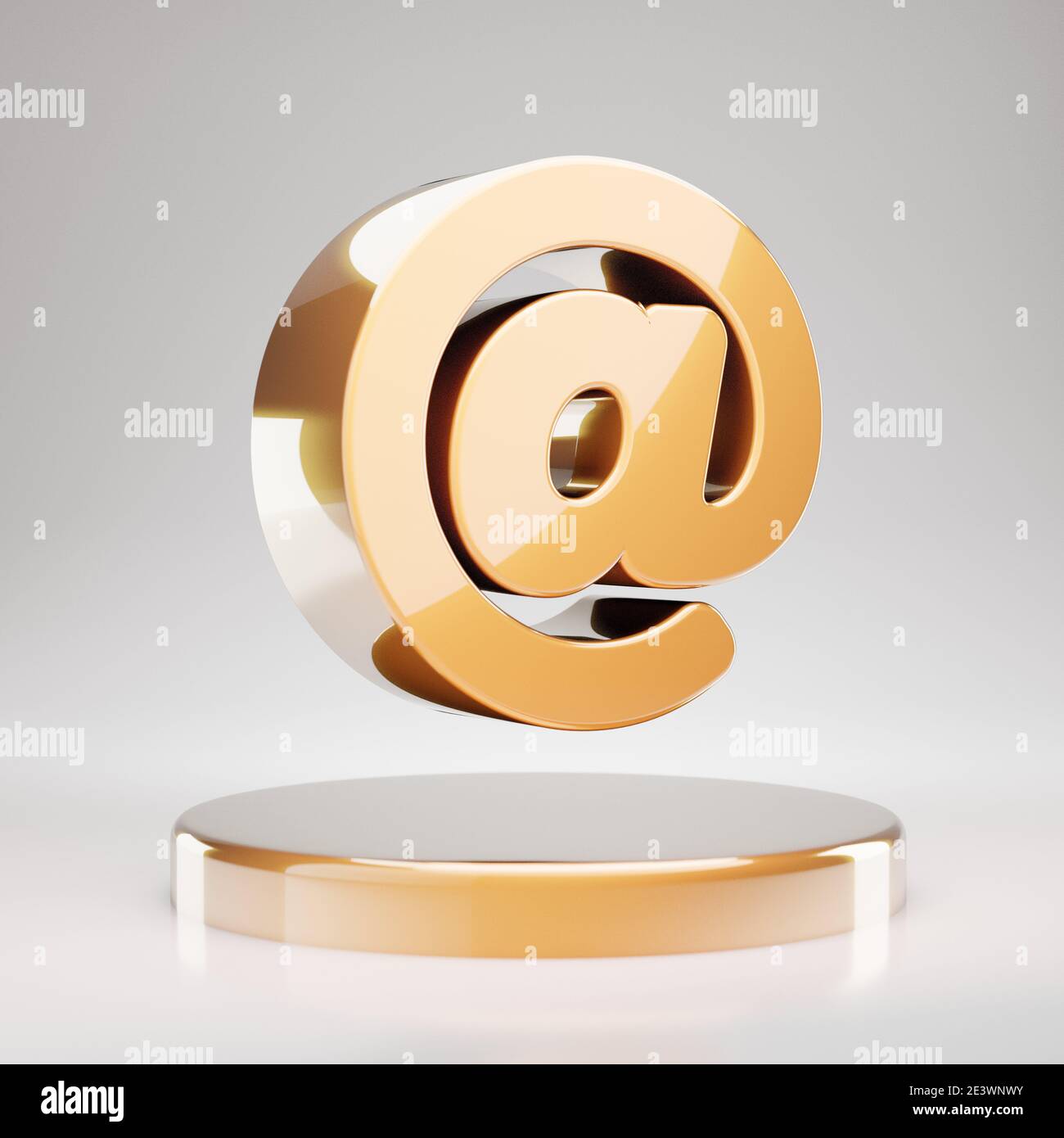 AT icon. Yellow Gold AT symbol on golden podium. 3D rendered Social ...