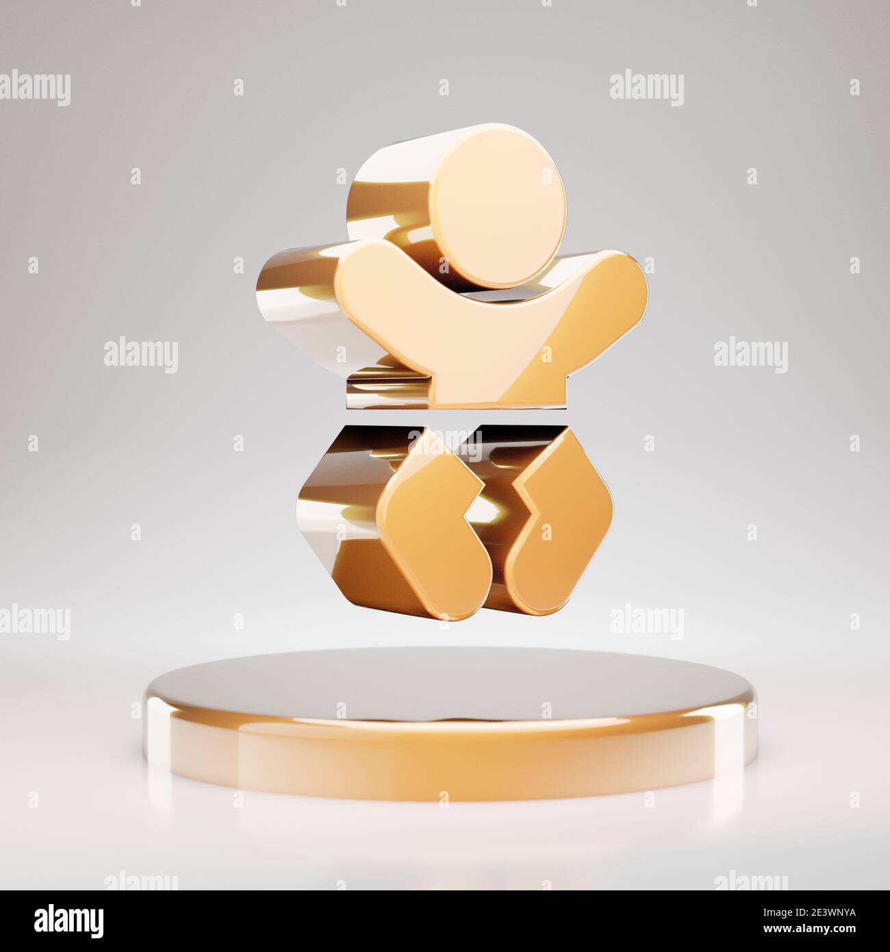Baby icon. Yellow Gold Baby symbol on golden podium. 3D rendered Social ...