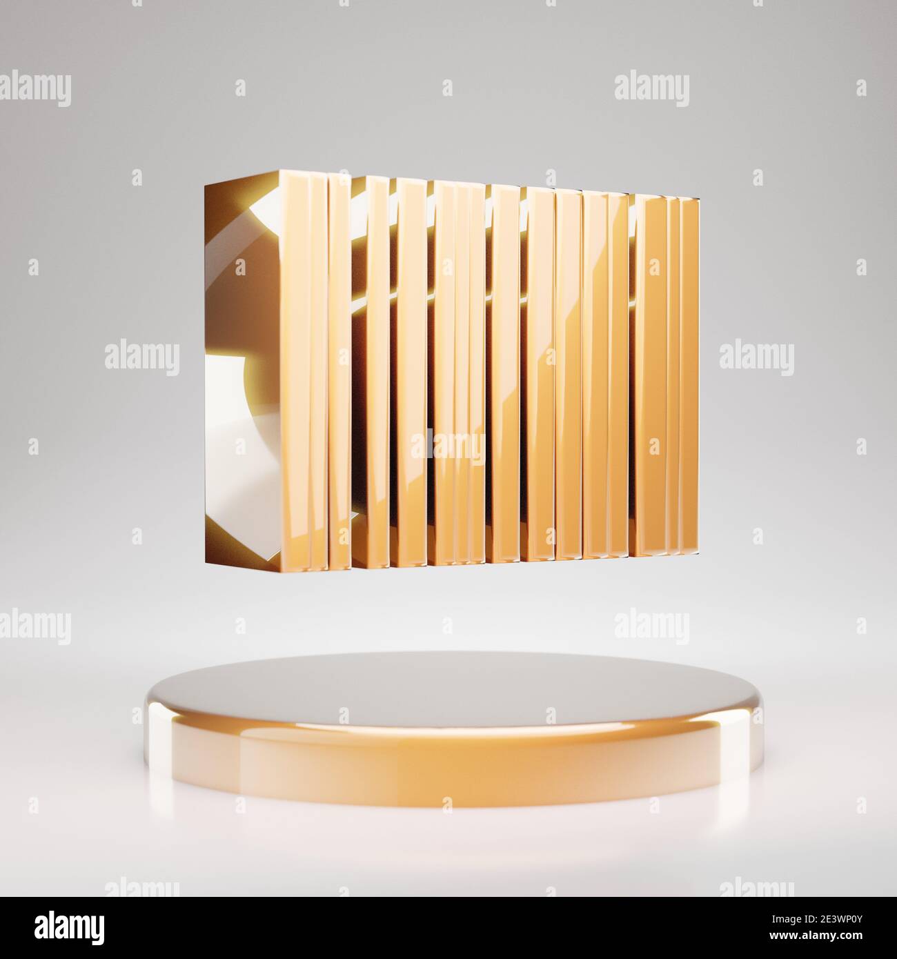 Barcode icon. Yellow Gold Barcode symbol on golden podium. 3D rendered ...