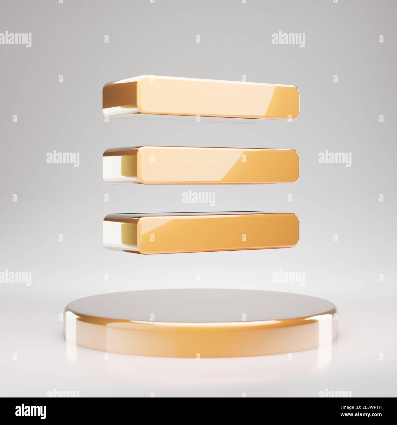 Burger Menu icon. Yellow Gold Burger Menu symbol on golden podium. 3D ...