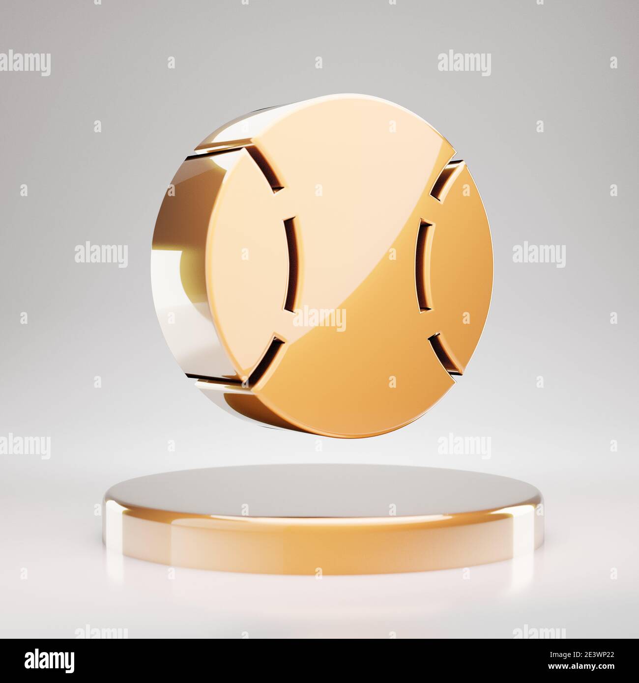 Baseball Ball icon. Yellow Gold Baseball Ball symbol on golden podium ...