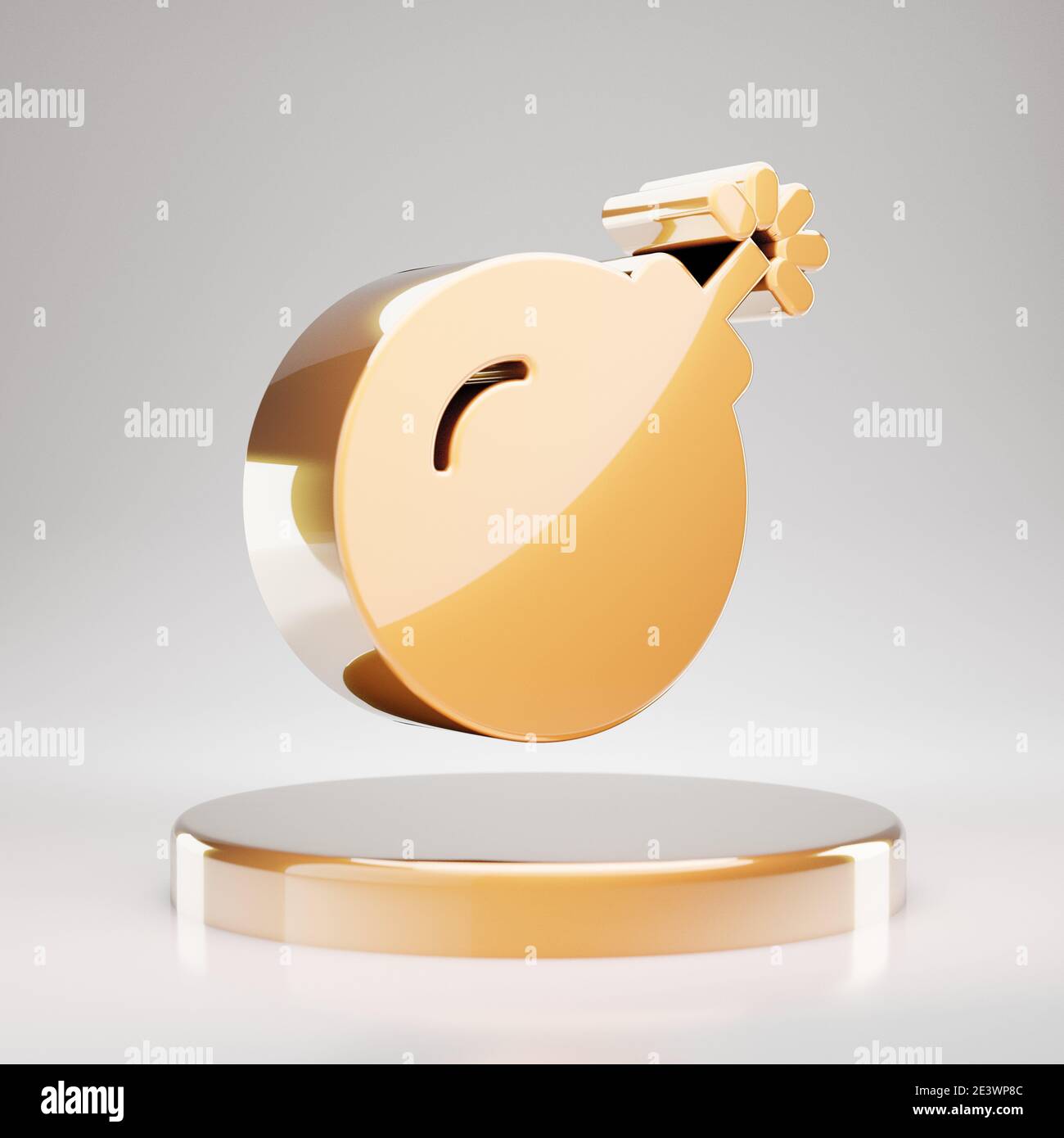 Bomb icon. Yellow Gold Bomb symbol on golden podium. 3D rendered Social ...